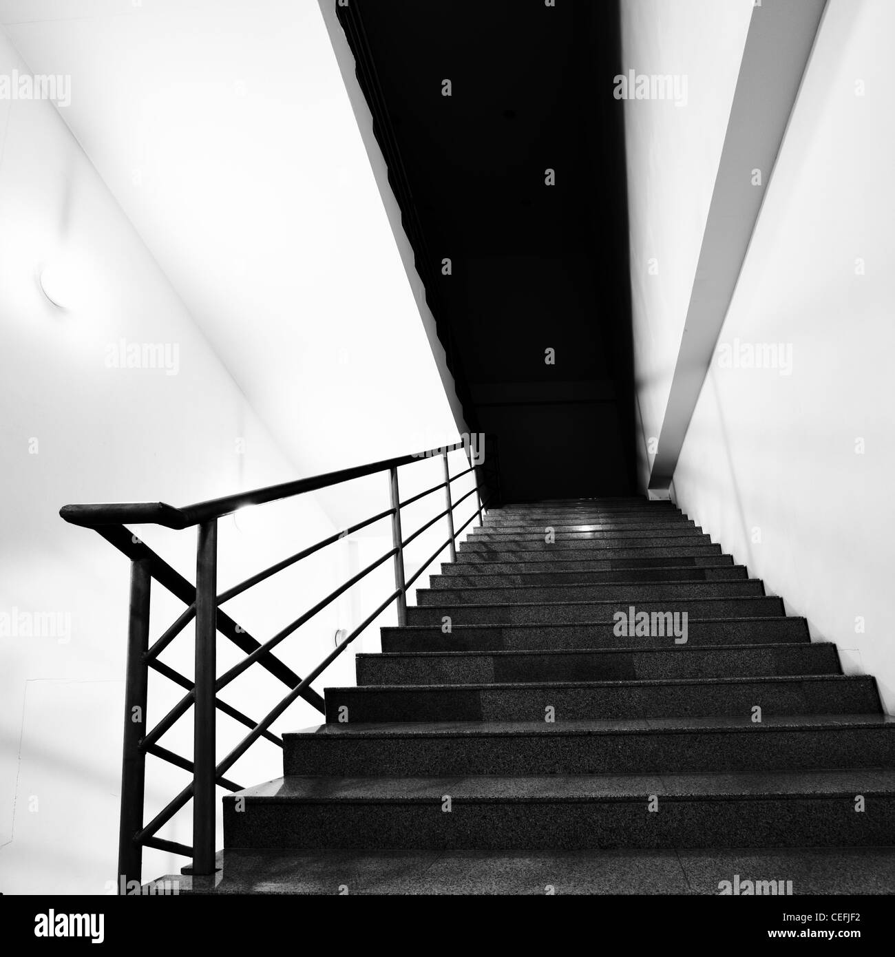 Wide angle shot of stairs. Black and white image Stock Photo - Alamy