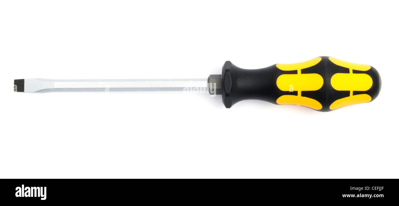 Yellow screwdriver isolated on white background Stock Photo - Alamy