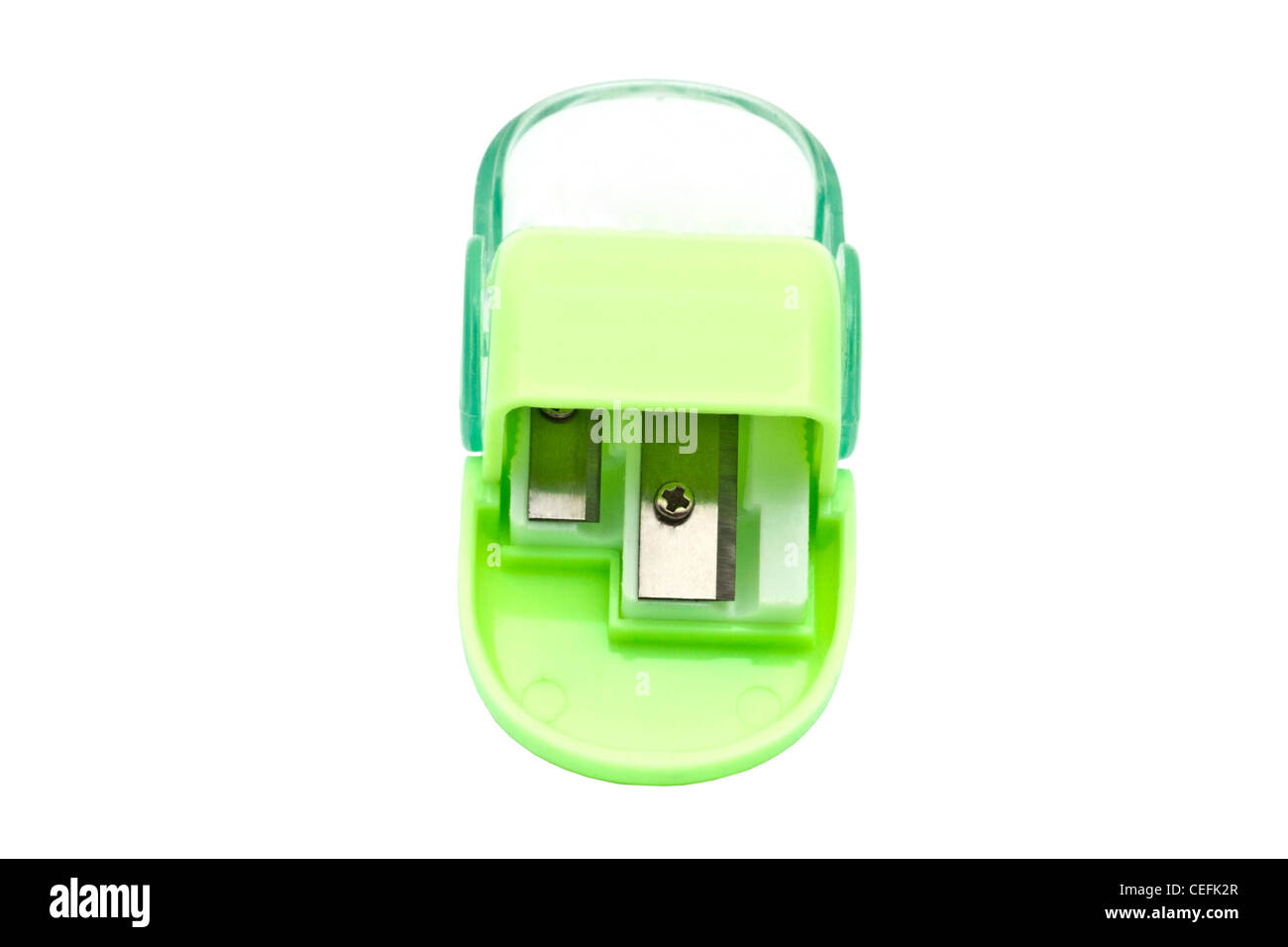 Green pencil sharpener isolated on white background Stock Photo - Alamy