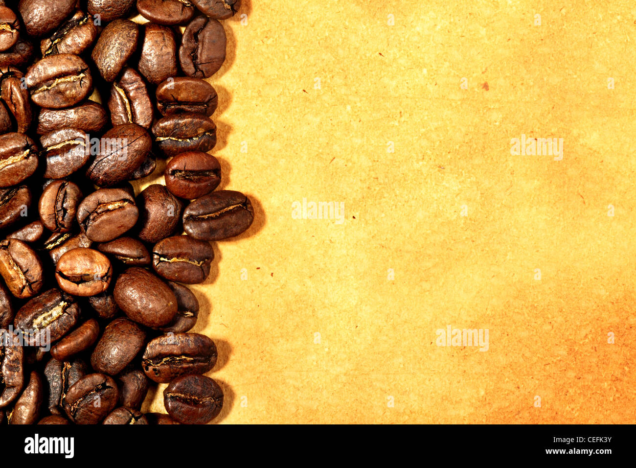 Coffee beans on old paper and space for your own text on right Stock ...