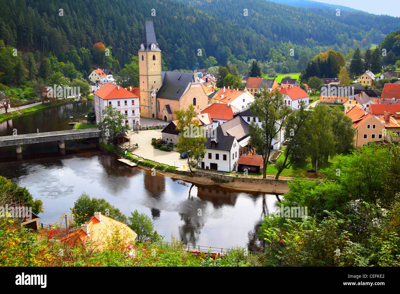 View out of Rosenberg castle to small old town, Czech republic Stock ...