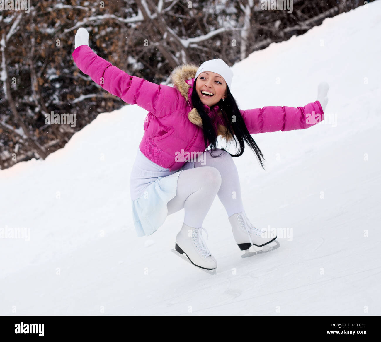 happy woman ice skating outdoor Stock Photo - Alamy