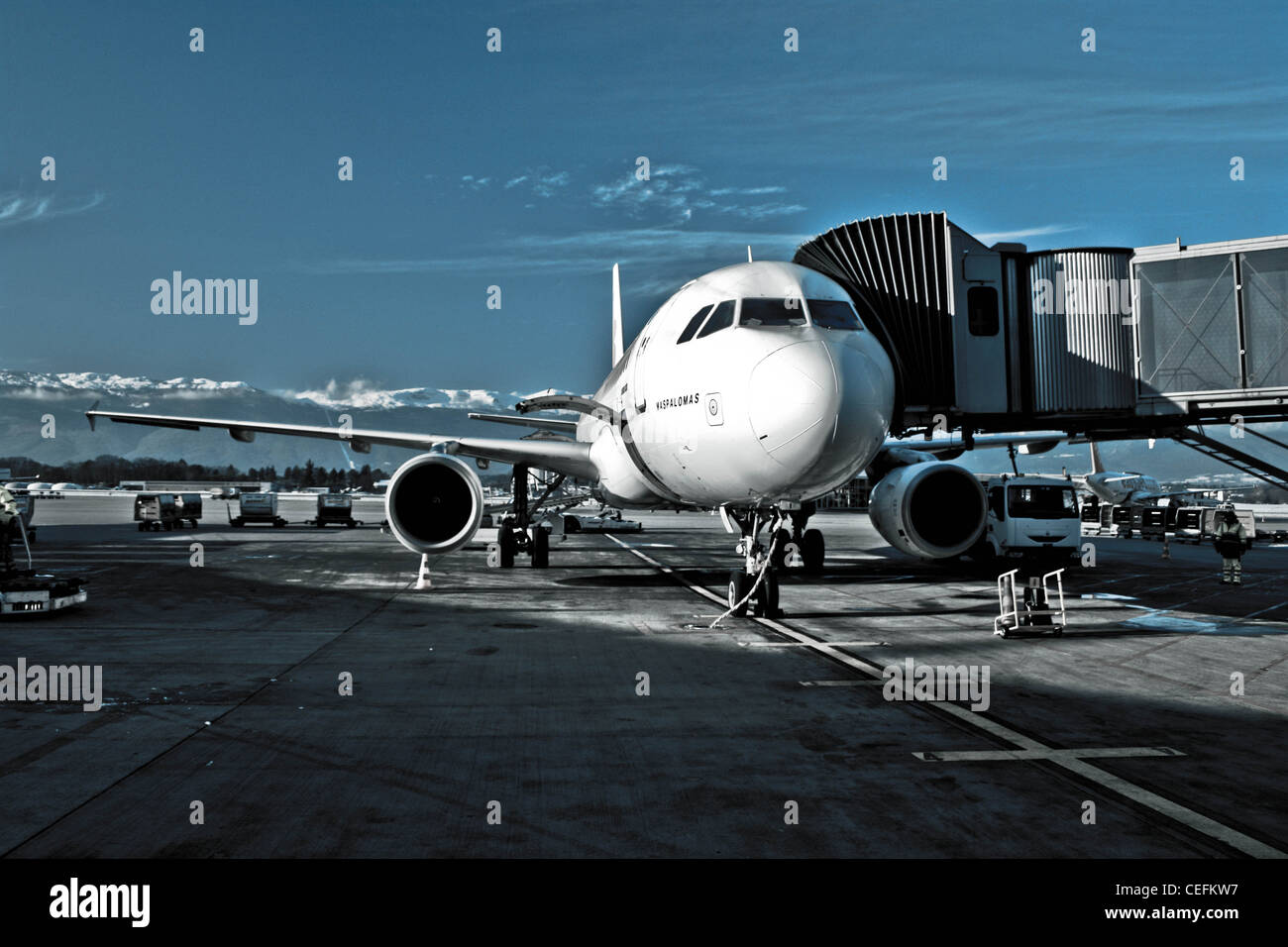 Plane Connected to Airbridge at Geneva International Airport ...