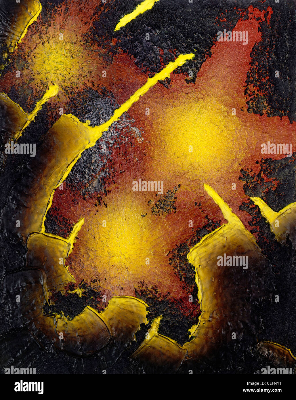 abstract picture painted by me, named "Eruption". It shows thick primed ...