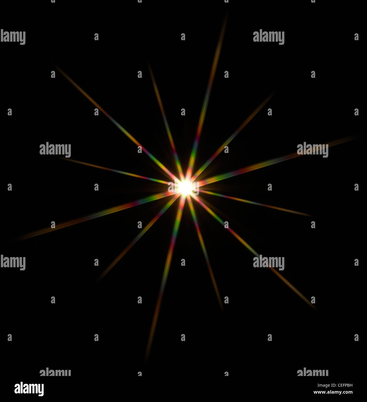 colorful flashy spotlight star made with optical star filter on camera ...