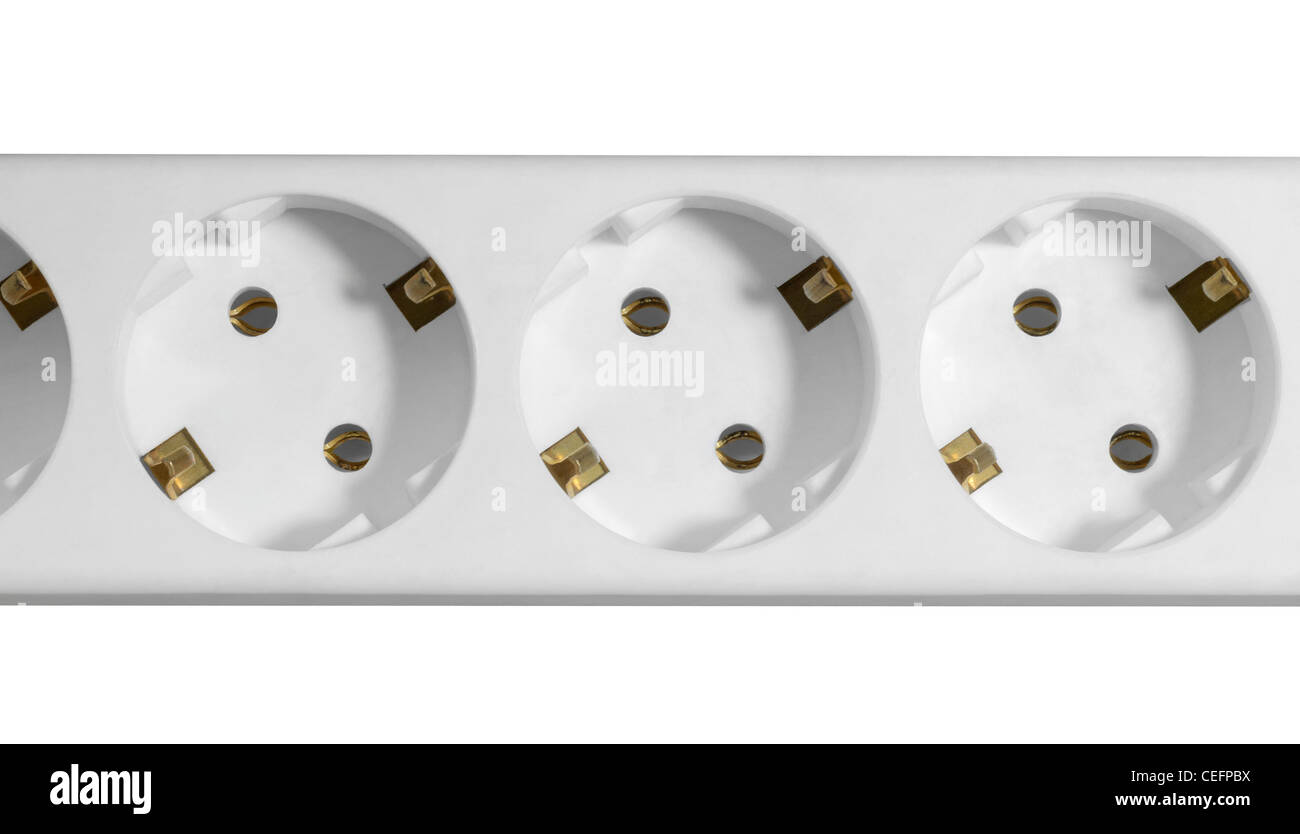 studio photography of a white multiple socket detail in white back ...