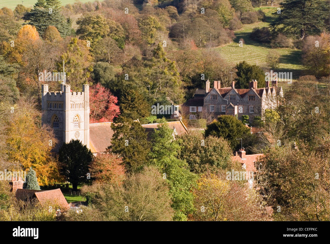 Chiltern Hills - Bucks - Hambleden village - seen from hillside above ...