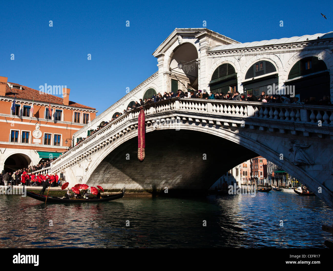 The Rialto bridge with Epiphany celebrations. Venice, Italy Stock Photo ...
