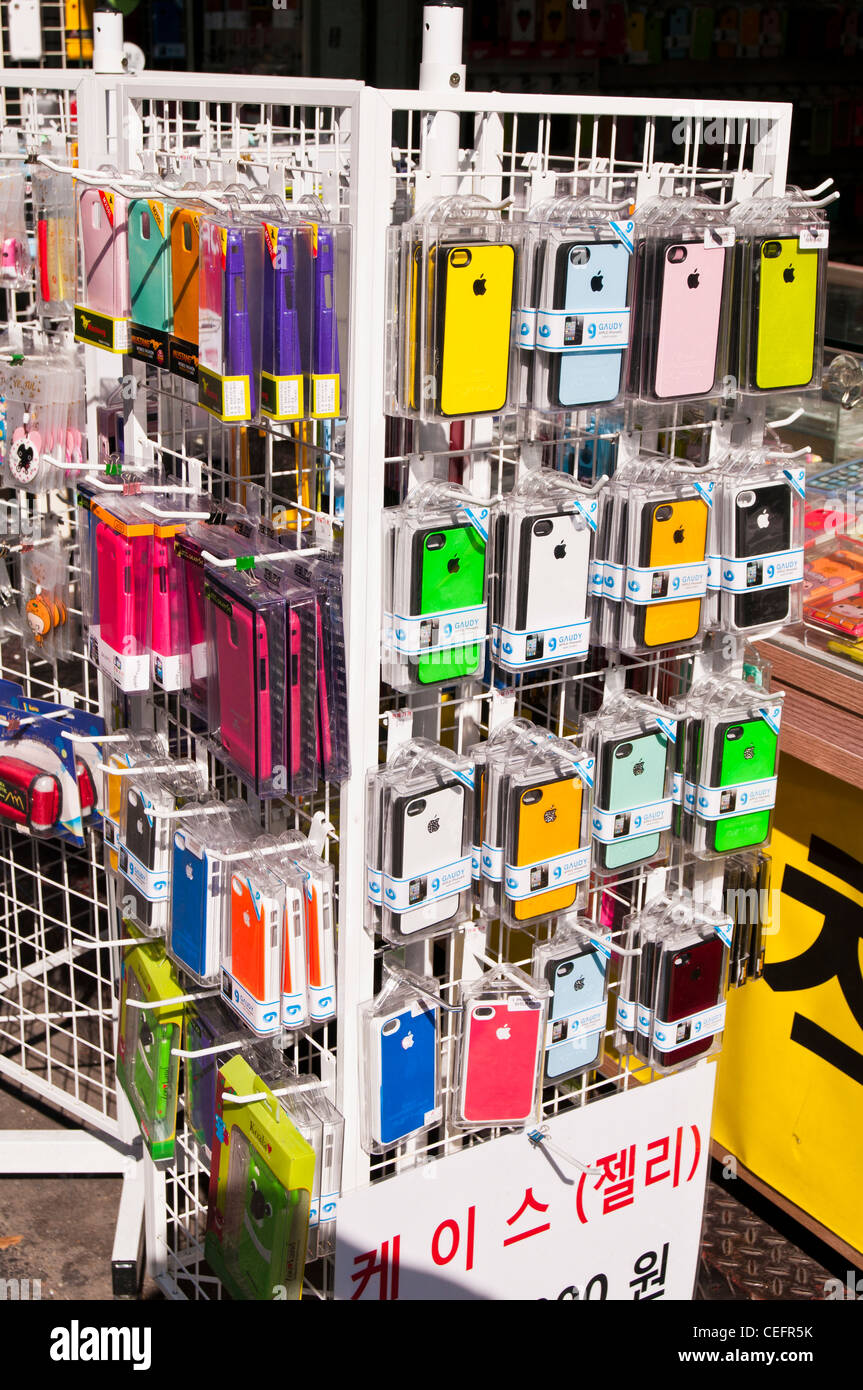 colourful variety of iPhone jackets on display by a phone accessory ...