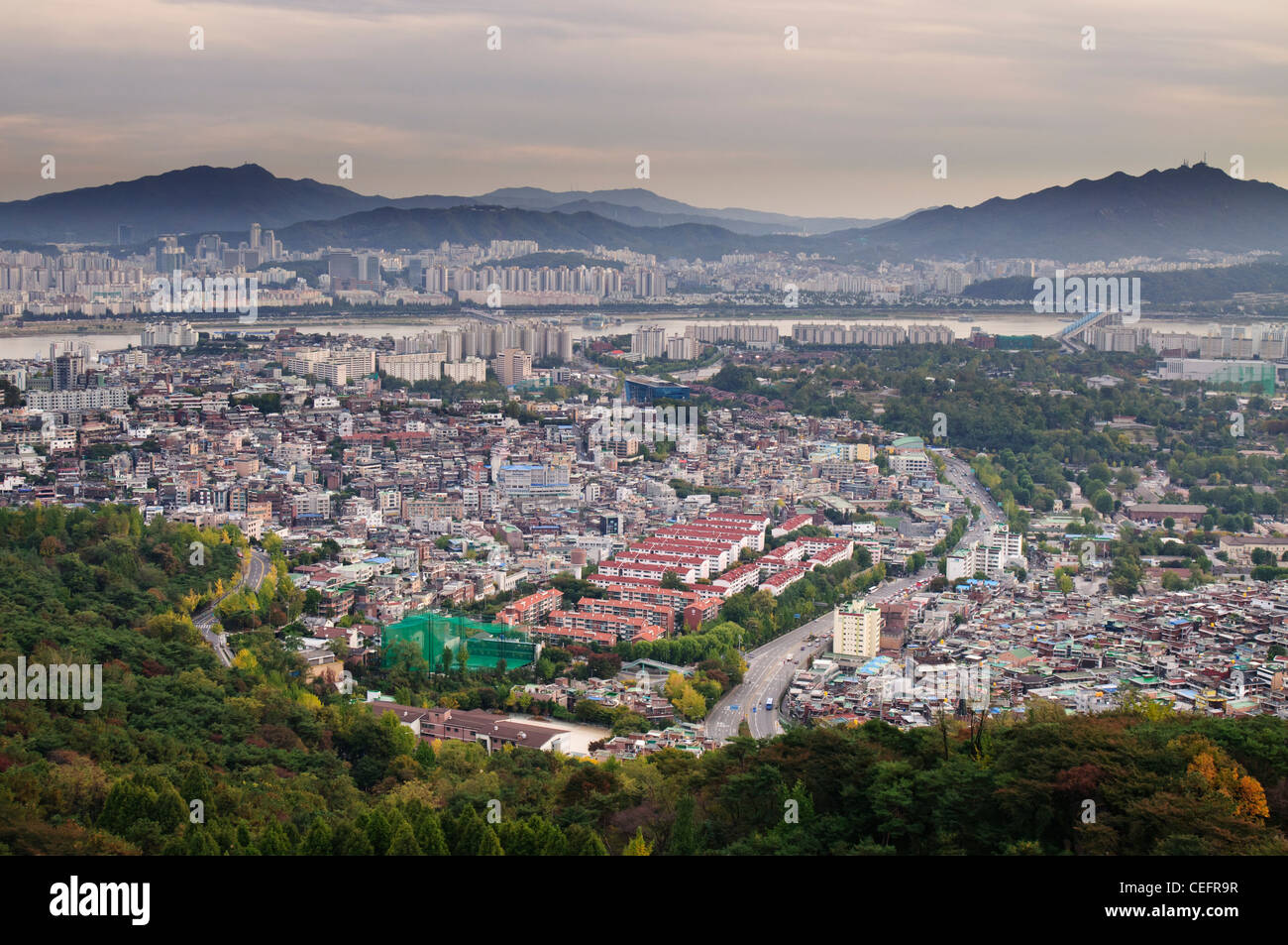 City of Seoul seen from Namsan (Nam mountain). Seoul is a city with a ...