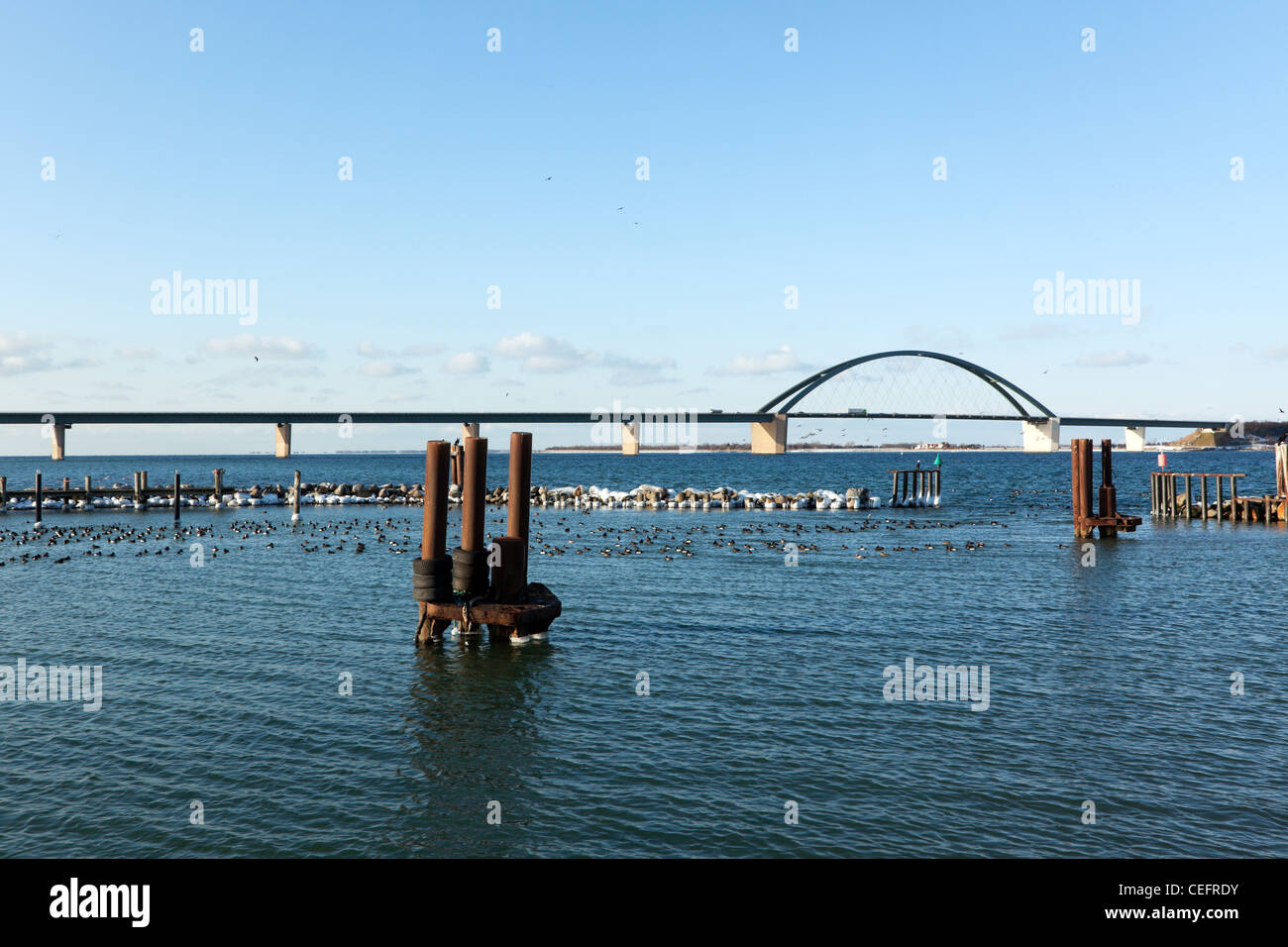 Fehmarn Sound Bridge seen from Großenbroderfähre harbor Stock Photo - Alamy