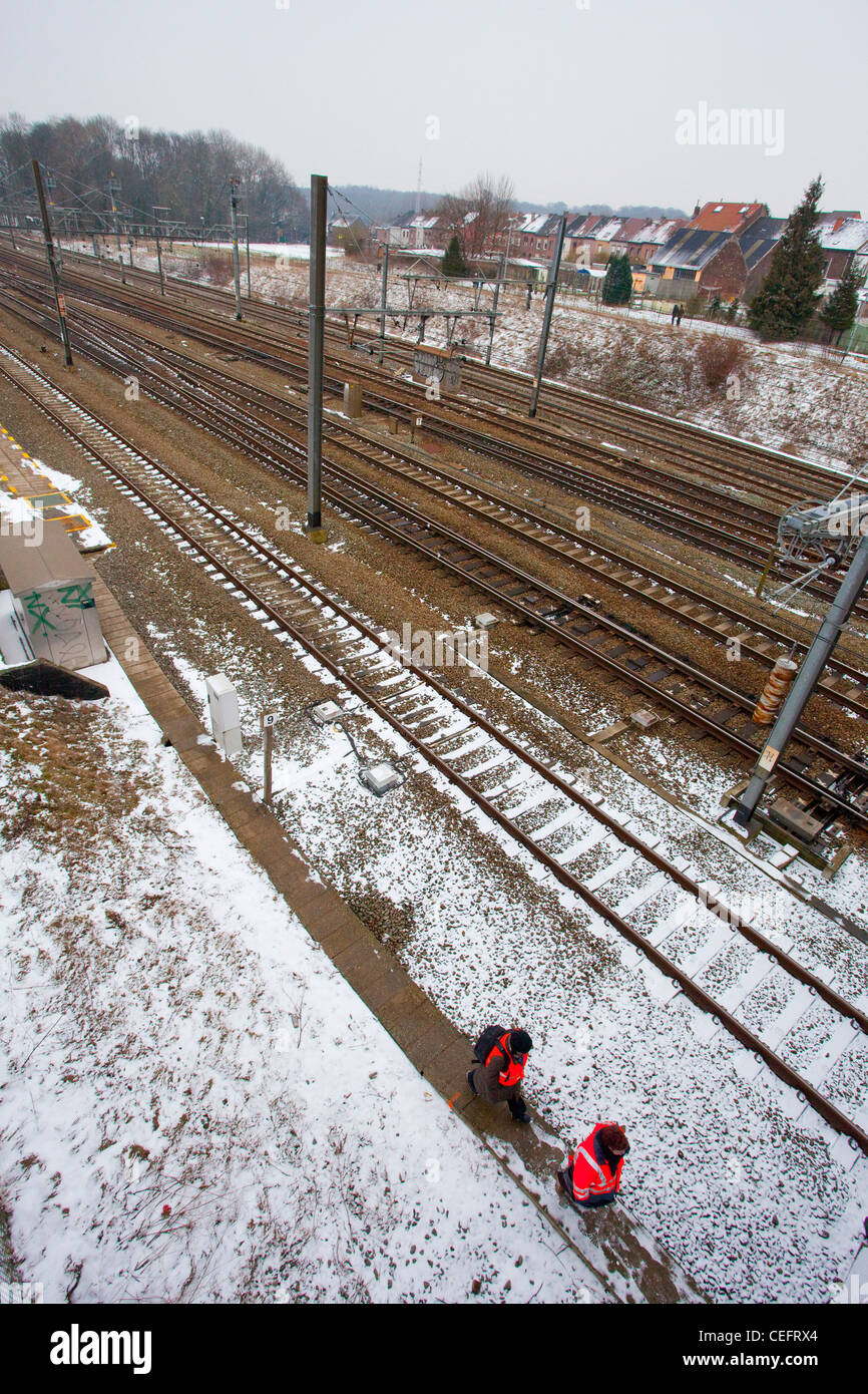 Train tracks in snow Stock Photo - Alamy