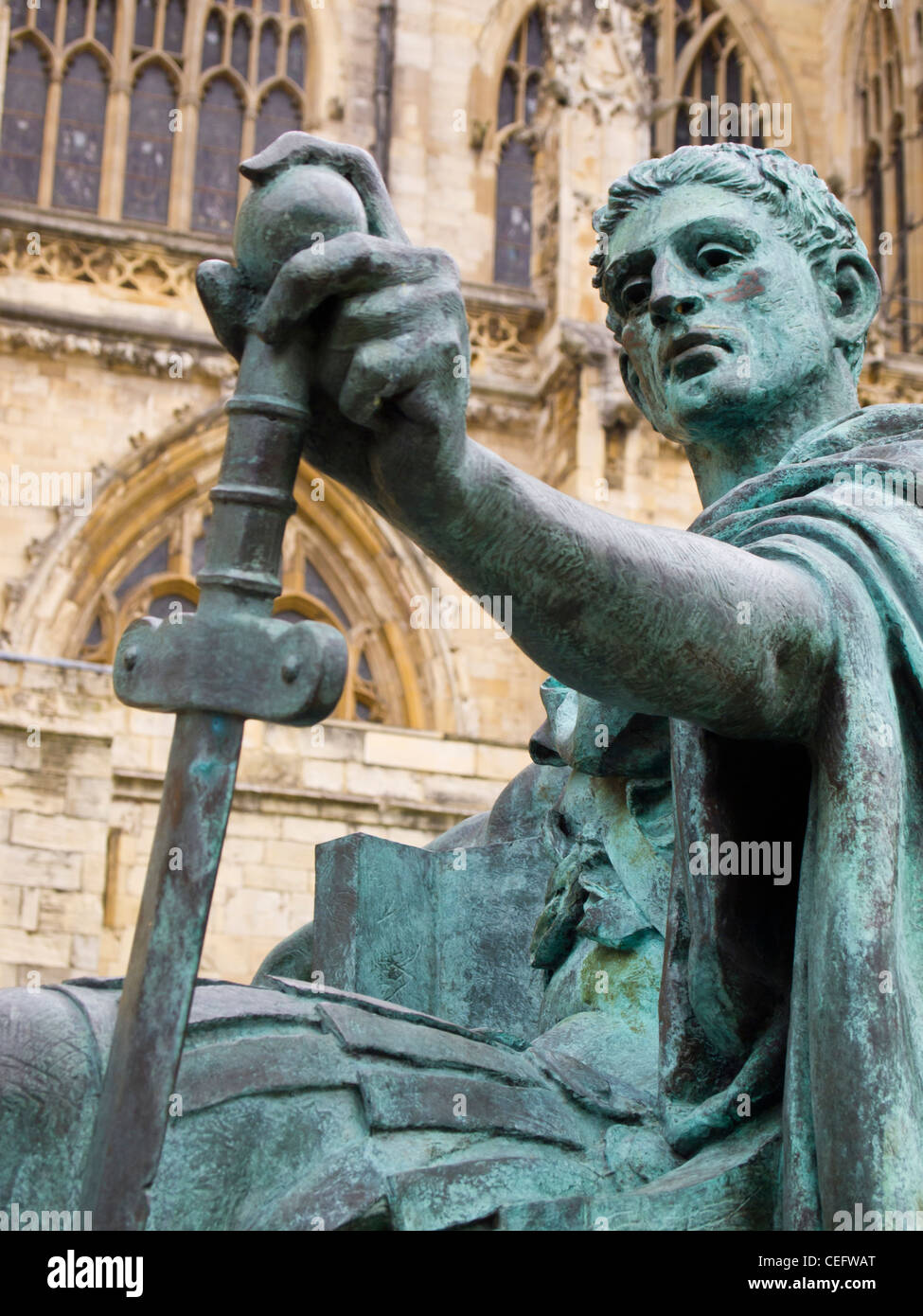 England, North Yorkshire, York City. Statue of Roman Emperor ...