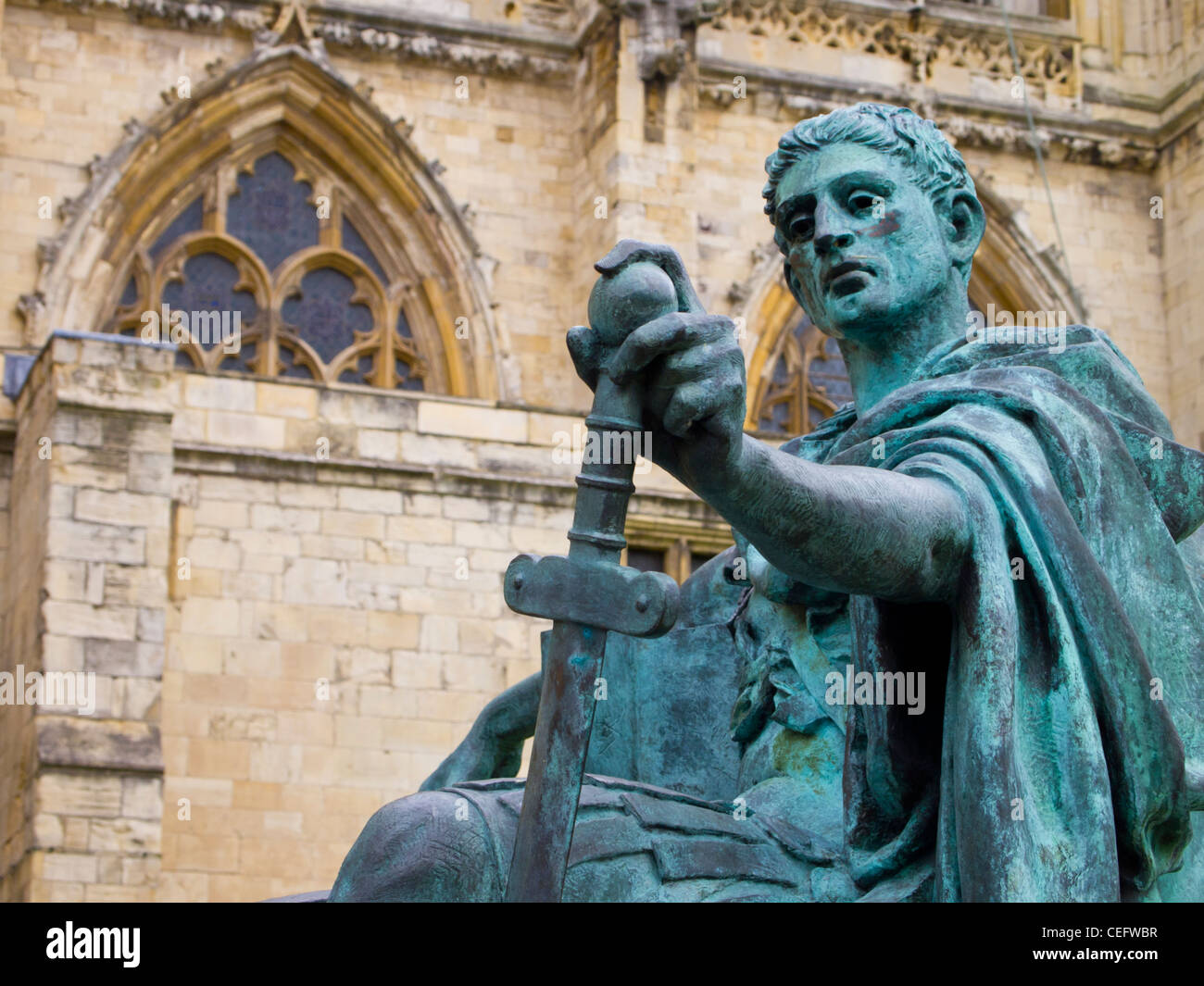 England, North Yorkshire, York City. Statue of Roman Emperor ...