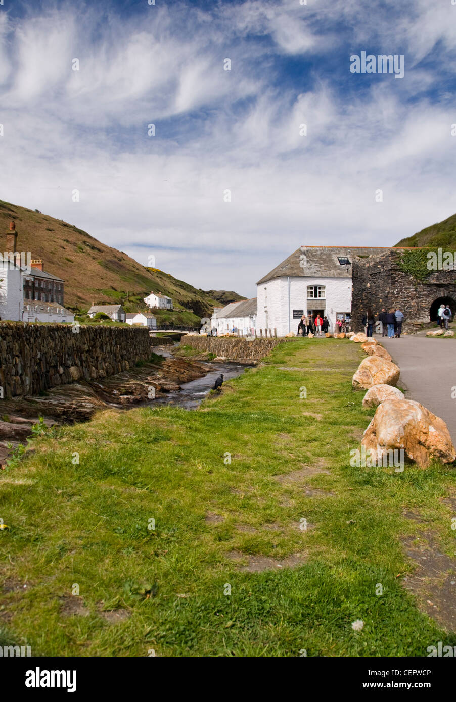 The road to the harbour in the village of Boscastle, Cornwall, England ...