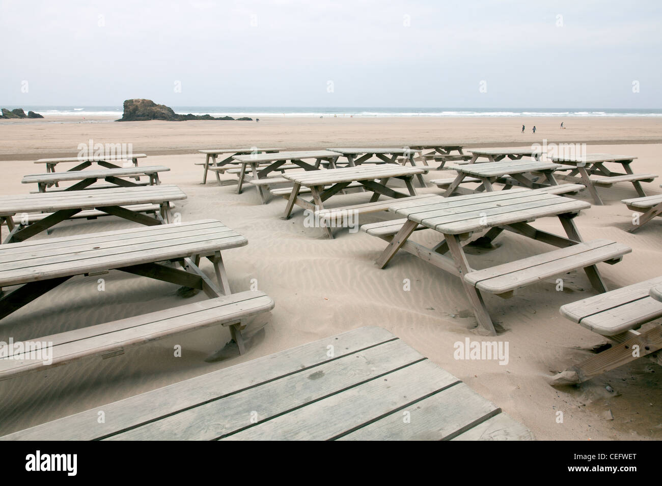 Perranporth, Cornwall, England the tables at The Watering Hole Bar, Pub ...