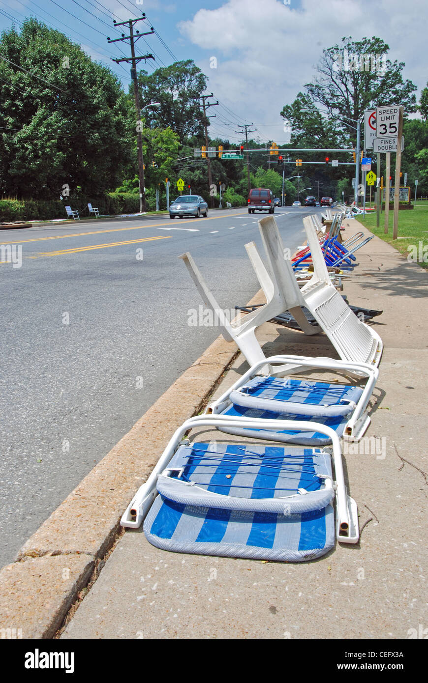 Seats prepared for a 4th July Independence celebration parade Stock ...
