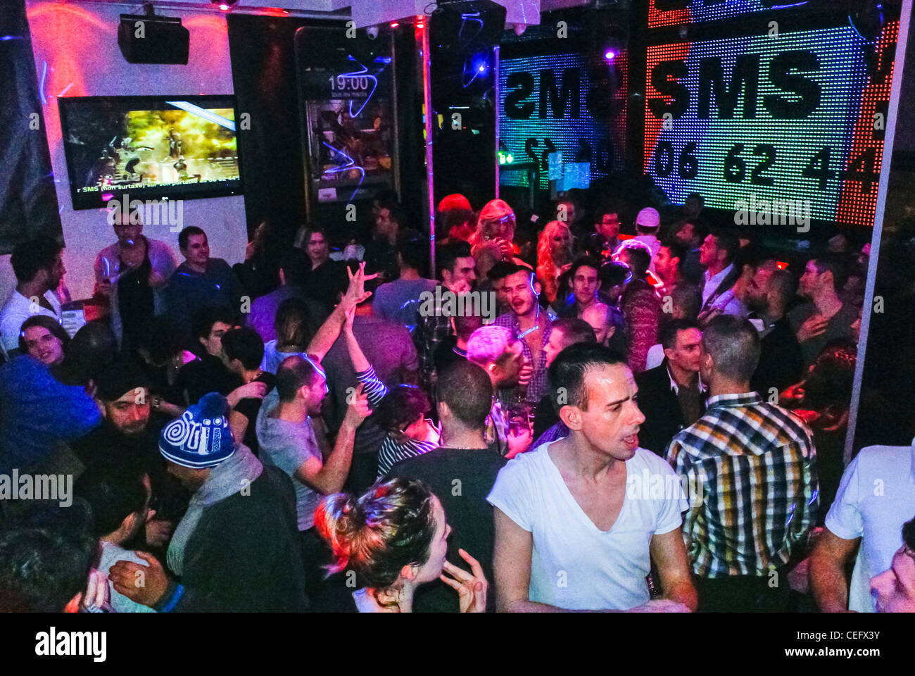 Paris, France, Overview, Crowd Dancing, Gay Bar, with Crowded Bar ...