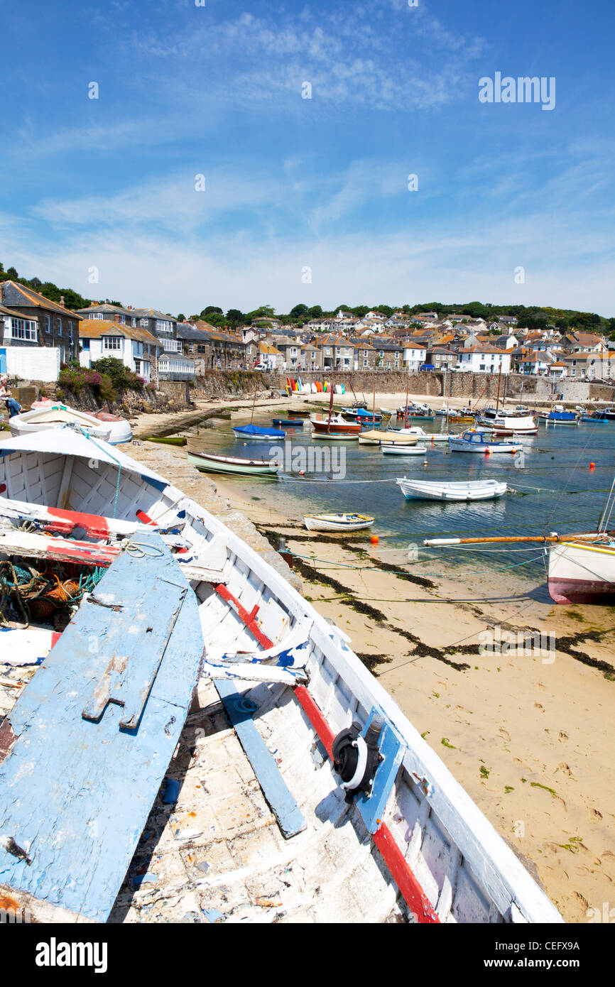 Mousehole, Cornwall, fishing harbour harbor from inside an old fishing ...