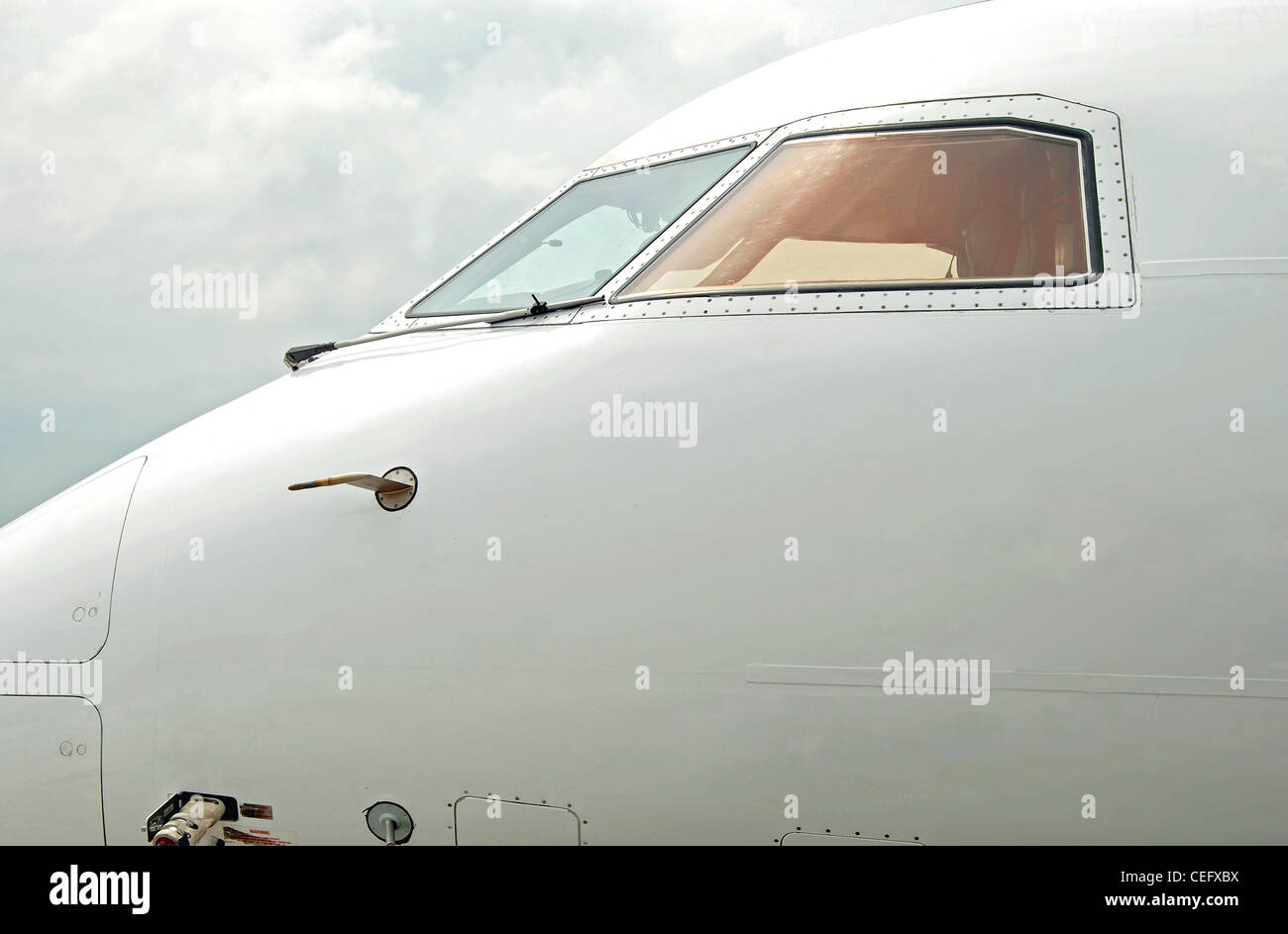 Close-up view of empty pilot cabin of passenger jet airplane Stock ...