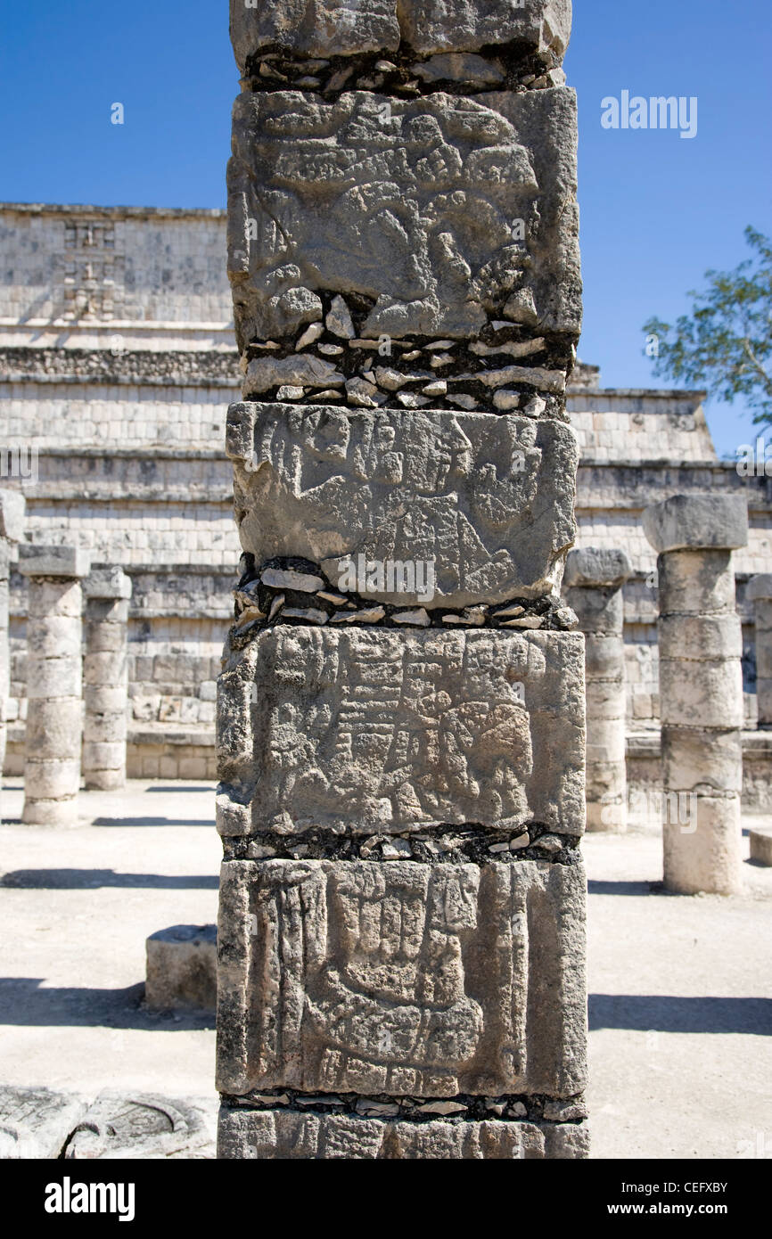 Carved square column, Chichen Itza, Yucatan. Mexico Stock Photo - Alamy