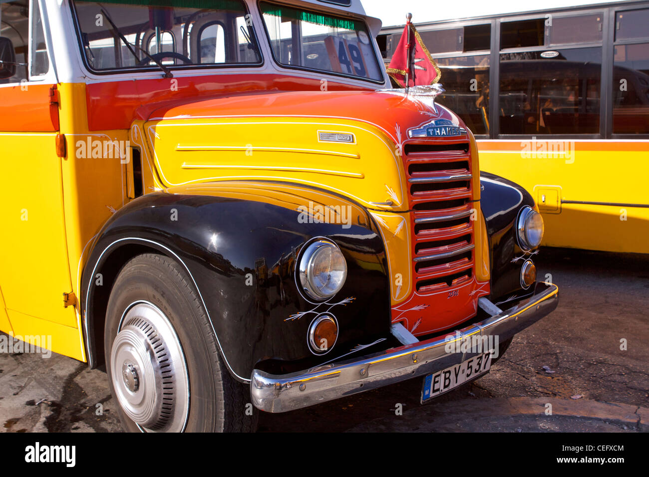 1950's Fordson Thames ET7 bus on the 49 route, at the bus terminus in ...
