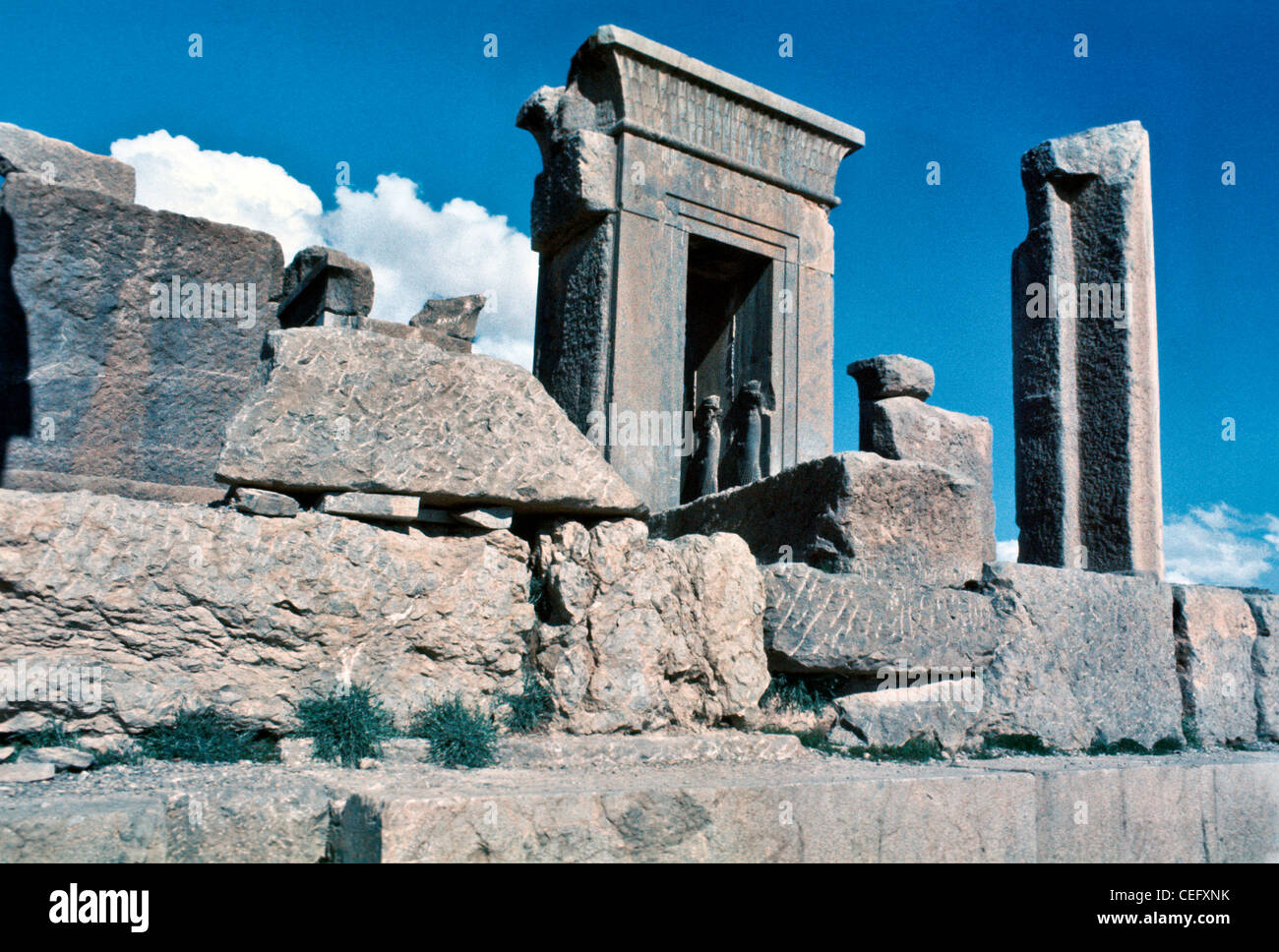 IRAN, PERSEPOLIS: Entrance to the Palace of Xerxes with intentionally ...