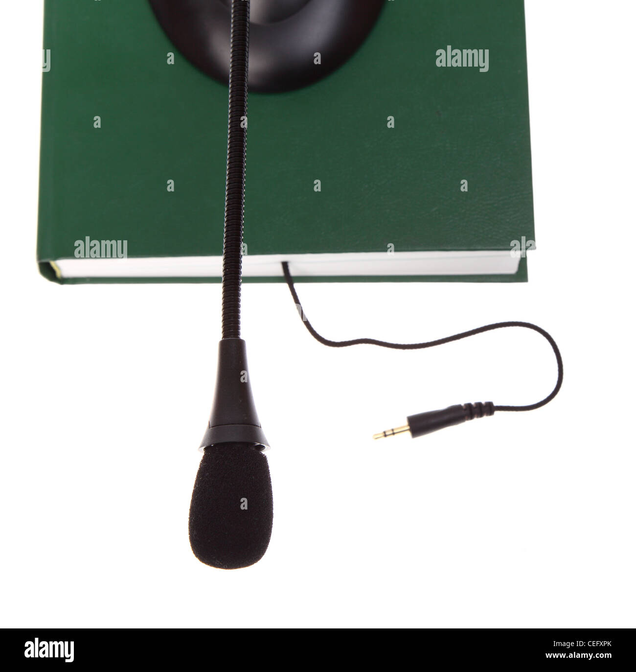 Books stack and headset with a microphone isolated on white Stock Photo ...