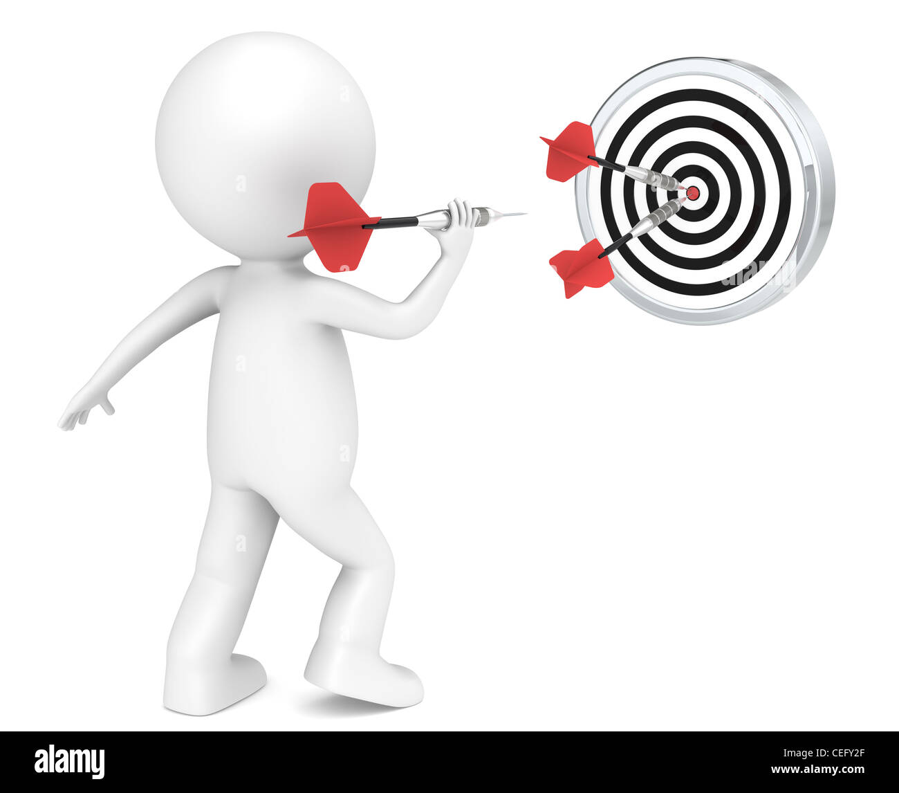 3D little human character throwing Dart. Red arrows. People series ...