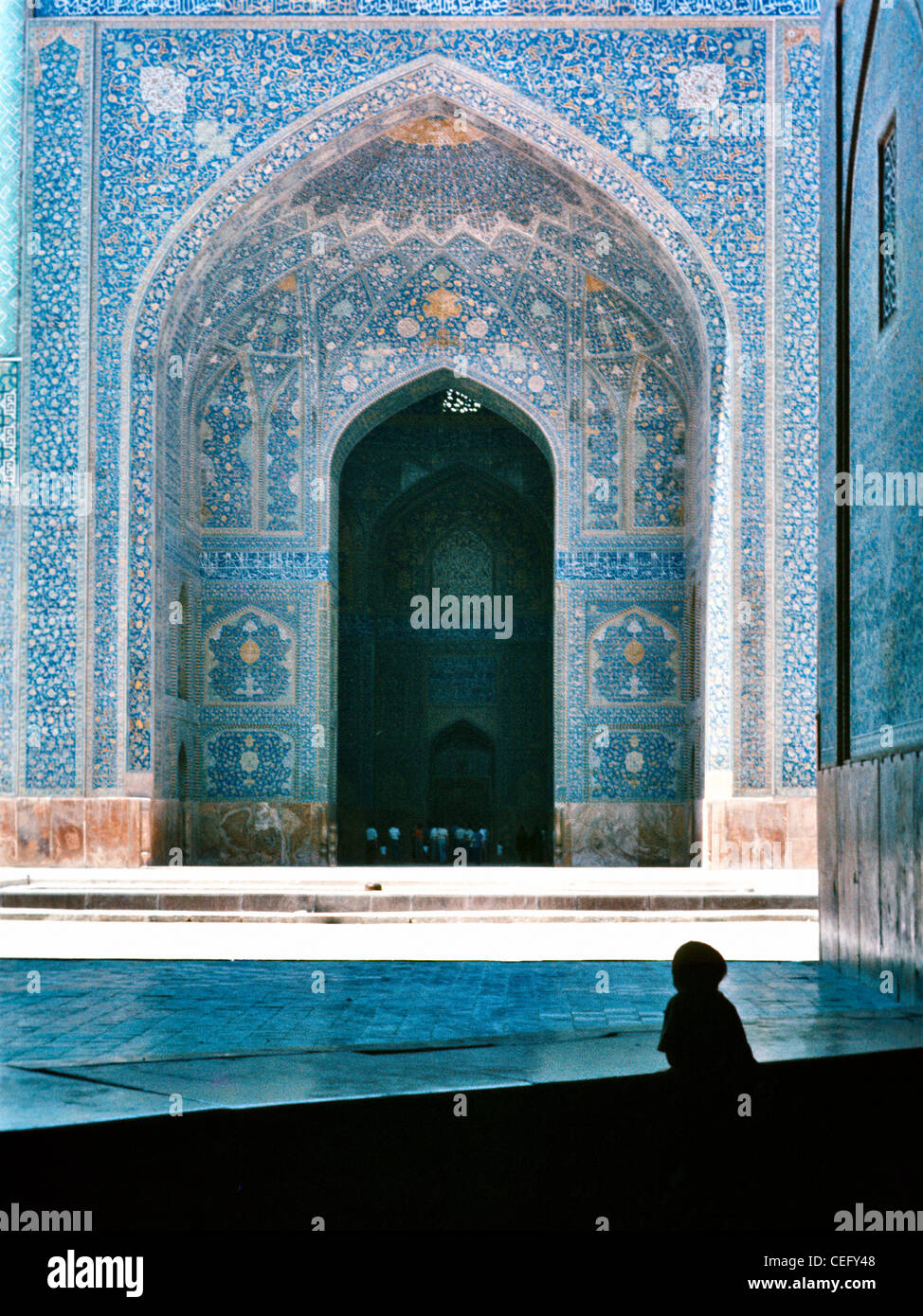 IRAN, ISFAHAN: Beautiful blue mosaic tiled entrance to the Imam Mosque ...