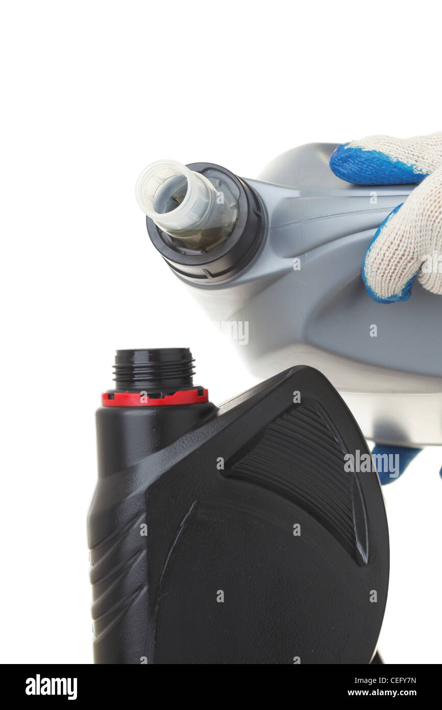 Can with car engine oil isolated on white Stock Photo - Alamy