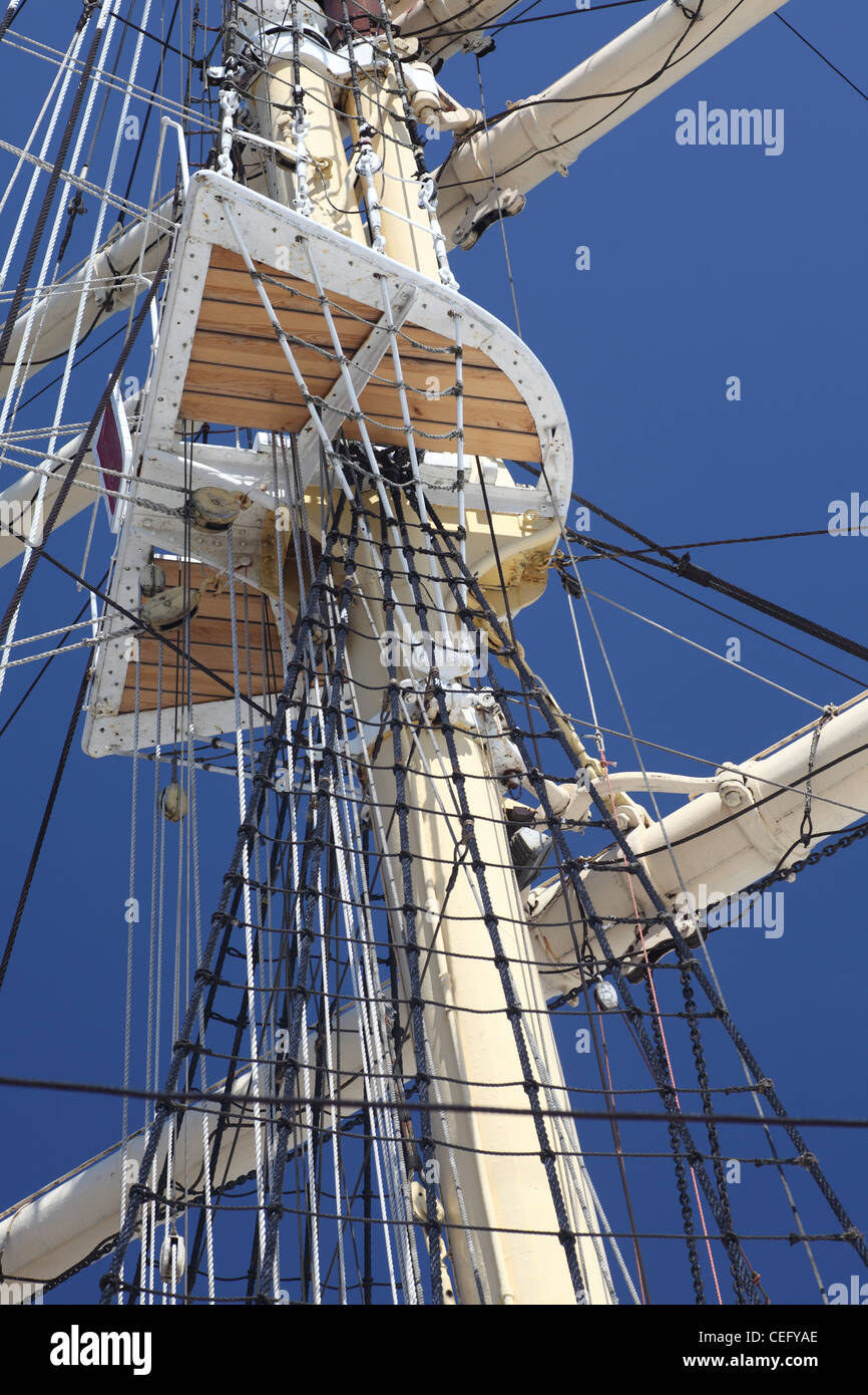 Old Ship tackles on the frigate blue sky Stock Photo - Alamy