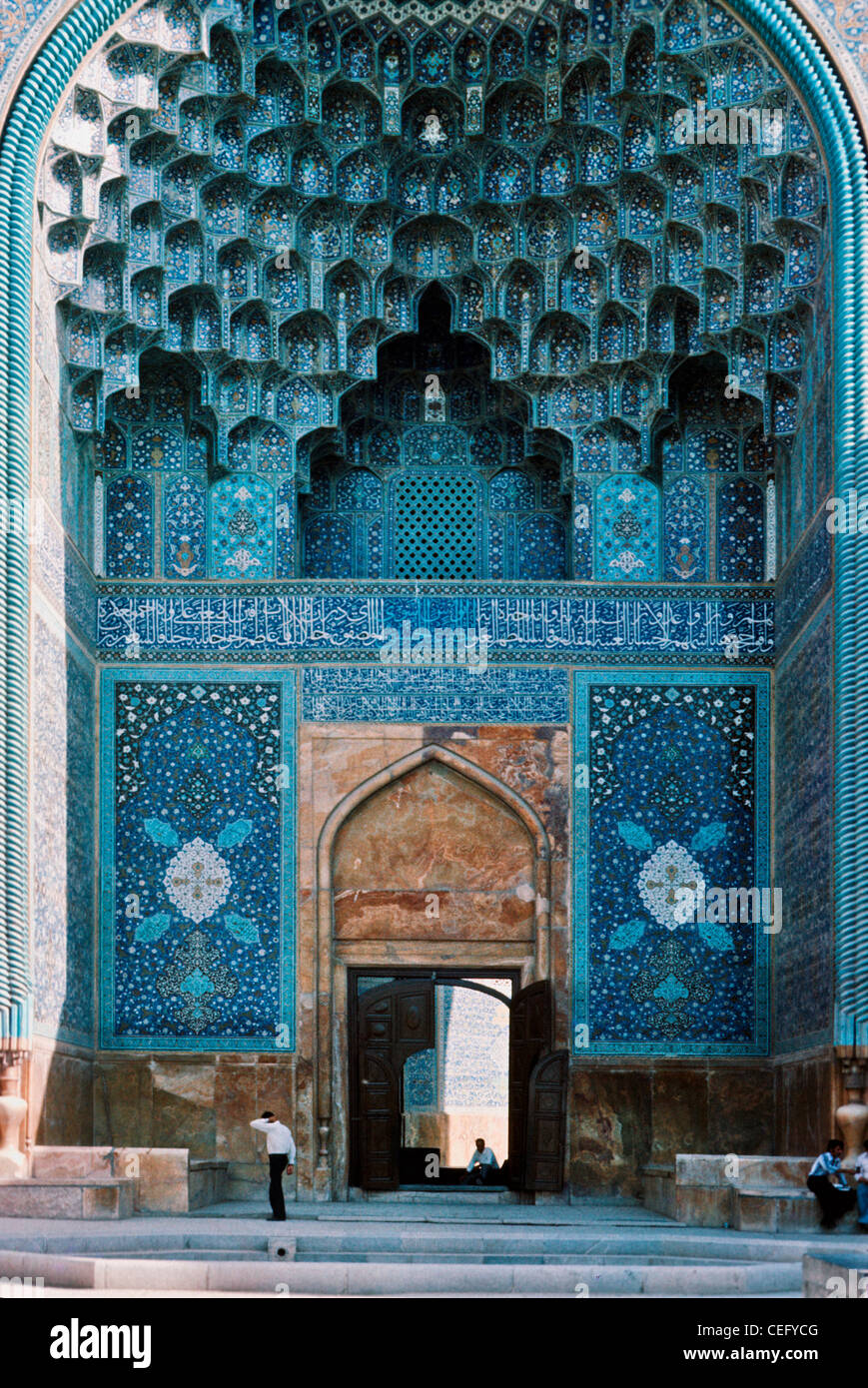 IRAN, ISFAHAN: Beautiful blue mosaic tiled entrance to the Imam Mosque, a mosque in Isfahan ...