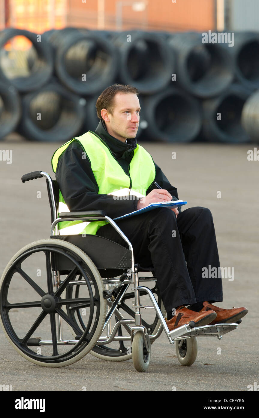 Independent disabled supervisor keeping a track of industrial wire on ...