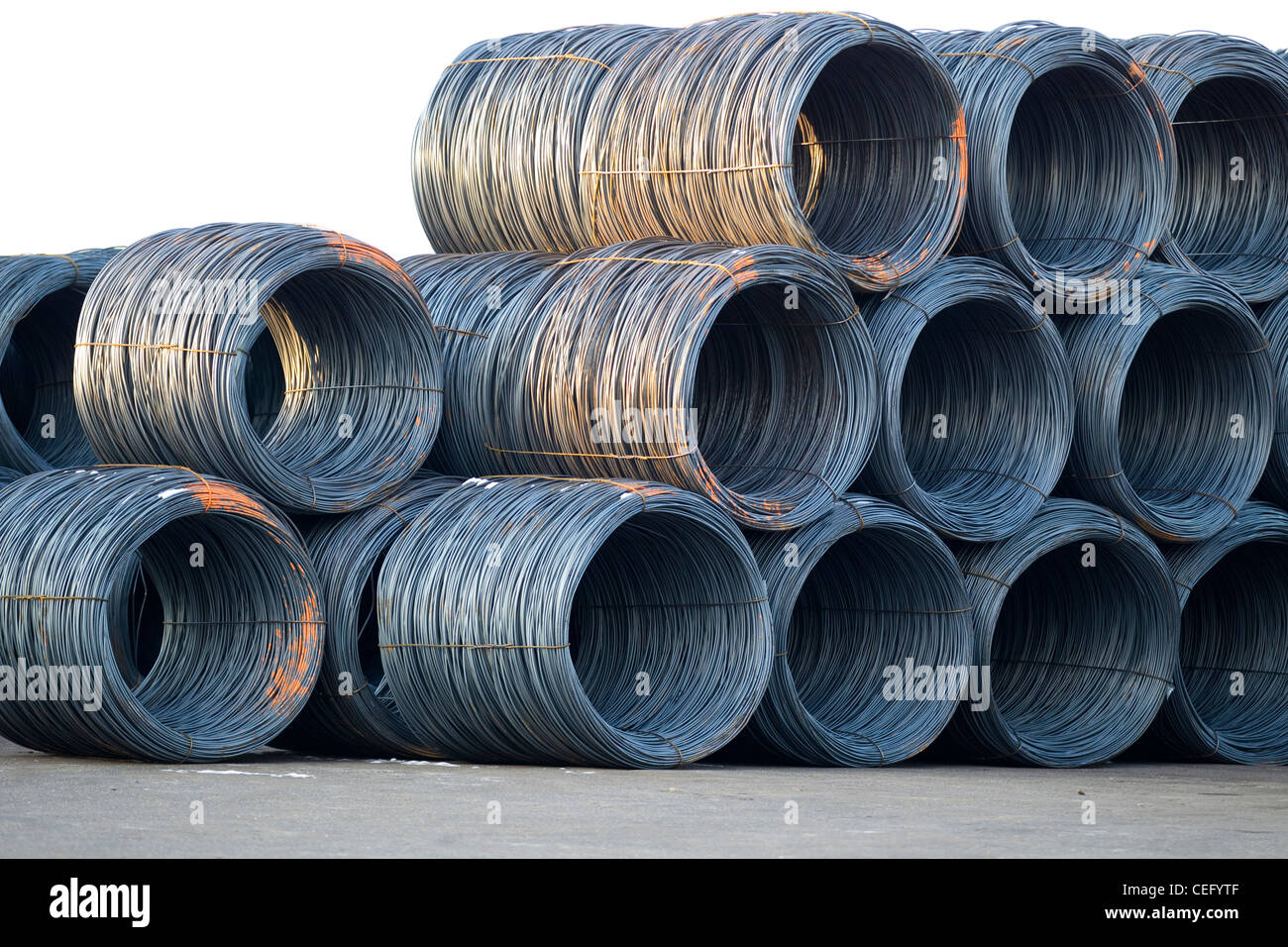 Stack of shiny cable wire rolls keep at construction site Stock Photo ...
