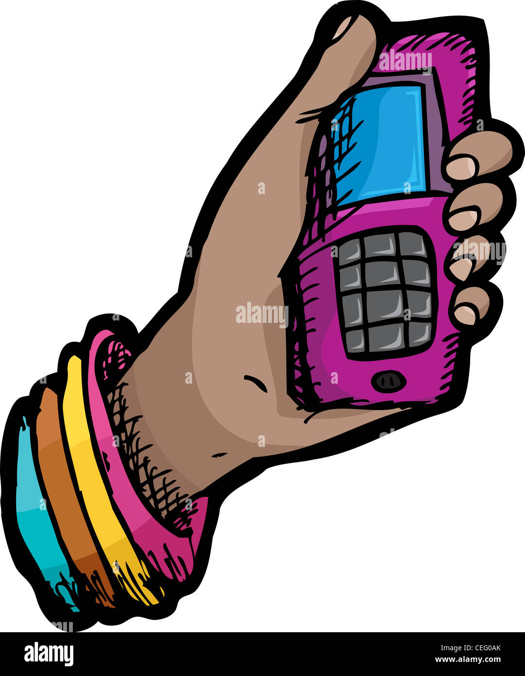 Mobile telephone held in a female hand over white Stock Photo - Alamy