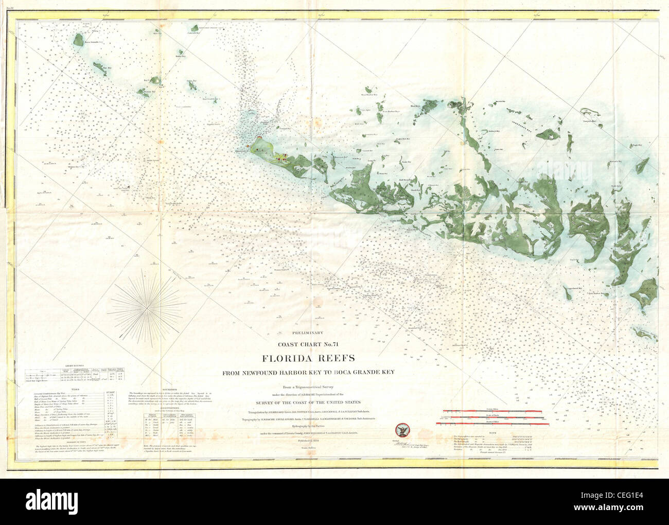 1859 U.S. Coast Survey Map or Nautical Chart of the Florida Keys and ...