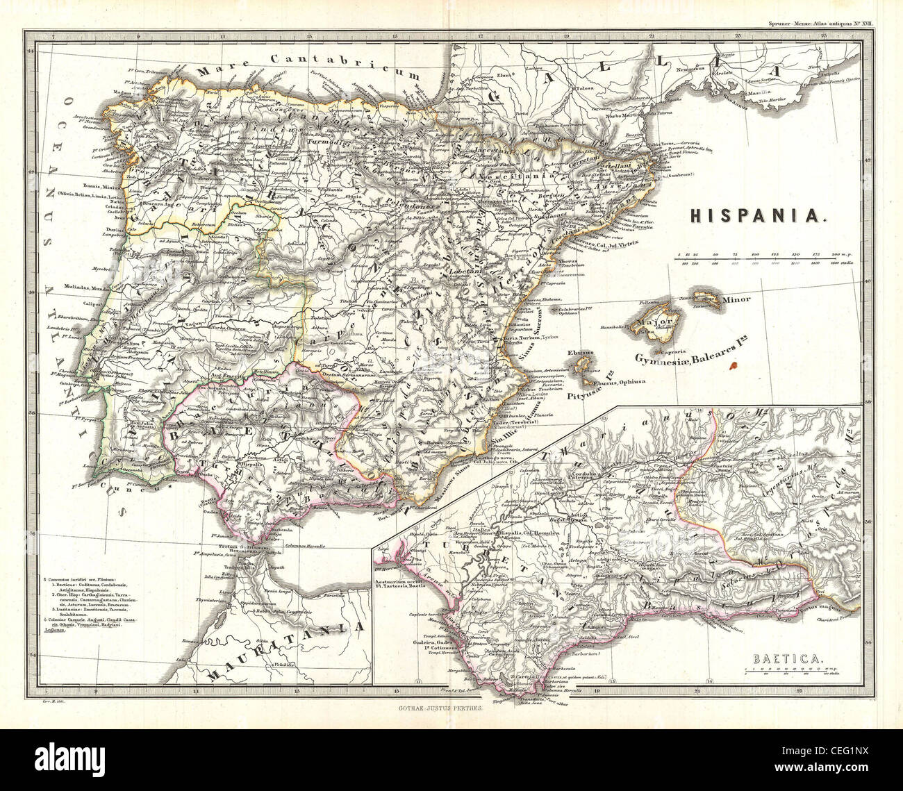 1865 Spruner Map of Spain and Portugal Stock Photo - Alamy