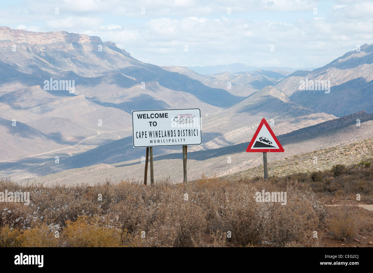 Cape winelands district sign in the Cederberg Mountains Western Cape ...