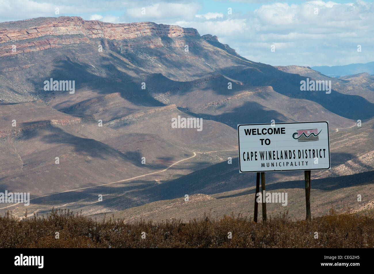 Cape winelands district sign in the Cederberg Mountains Western Cape ...