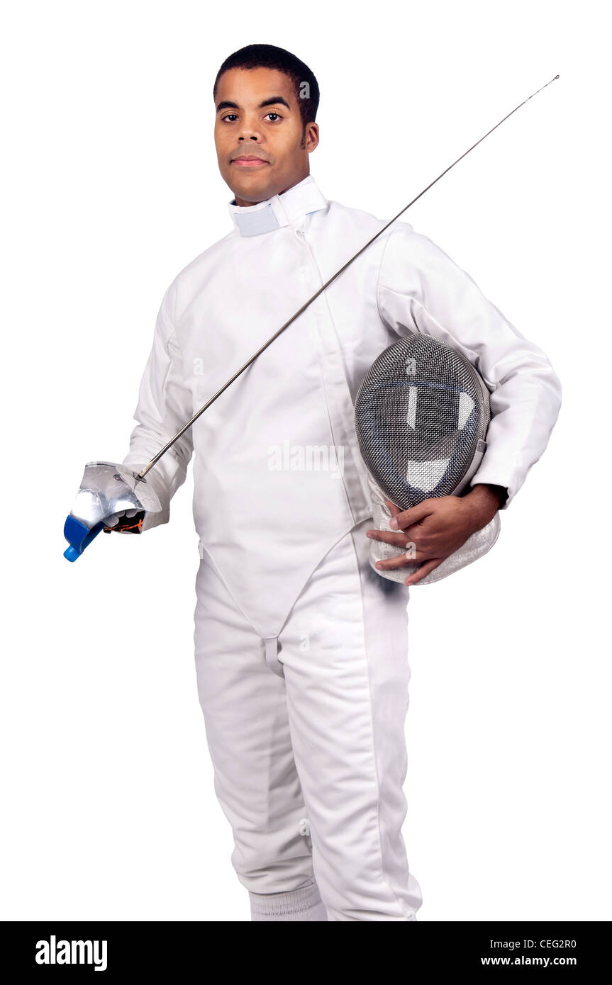 Male fencer isolated in white Stock Photo - Alamy
