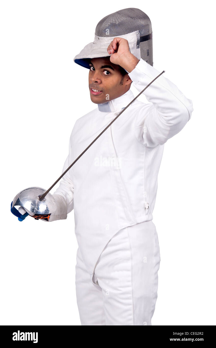 Male fencer isolated in white Stock Photo - Alamy