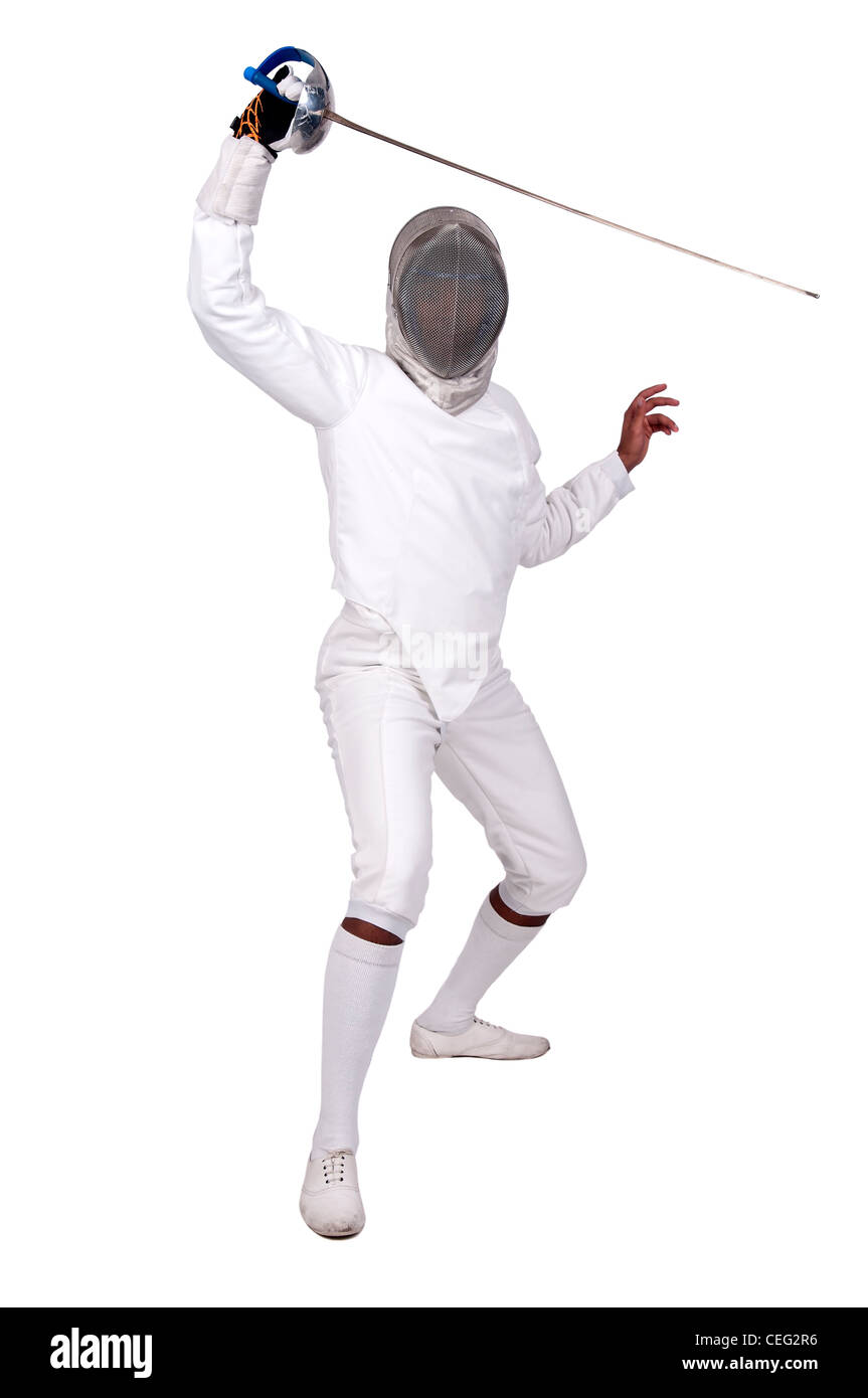 Male fencer isolated in white Stock Photo - Alamy