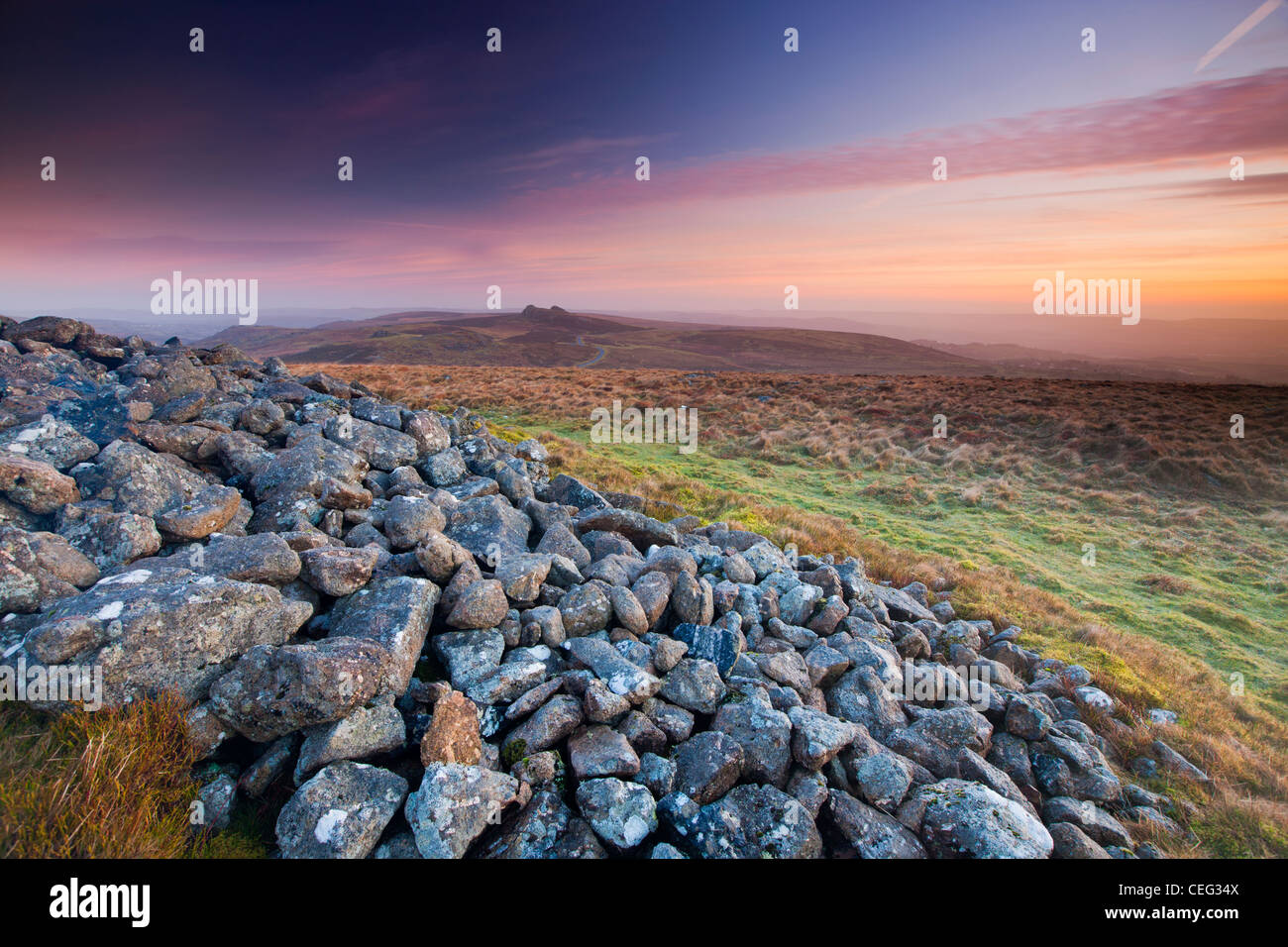 View from Rippon Tor towards Haytor Rocks, Dartmoor National Park ...