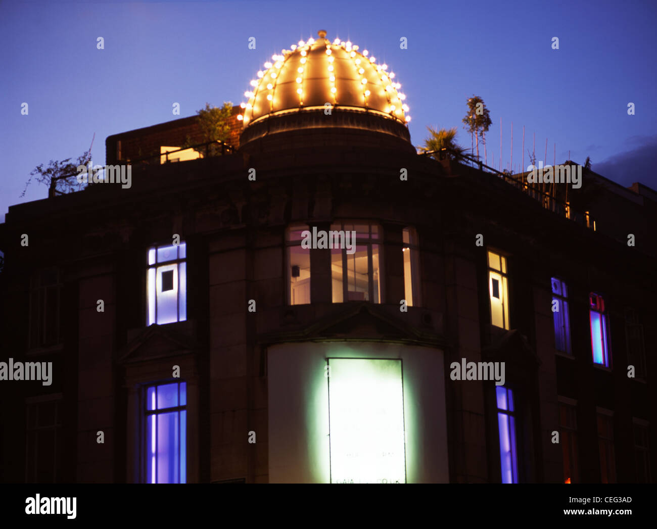 Lighted dome above roof garden on top of apartment building Stock Photo ...