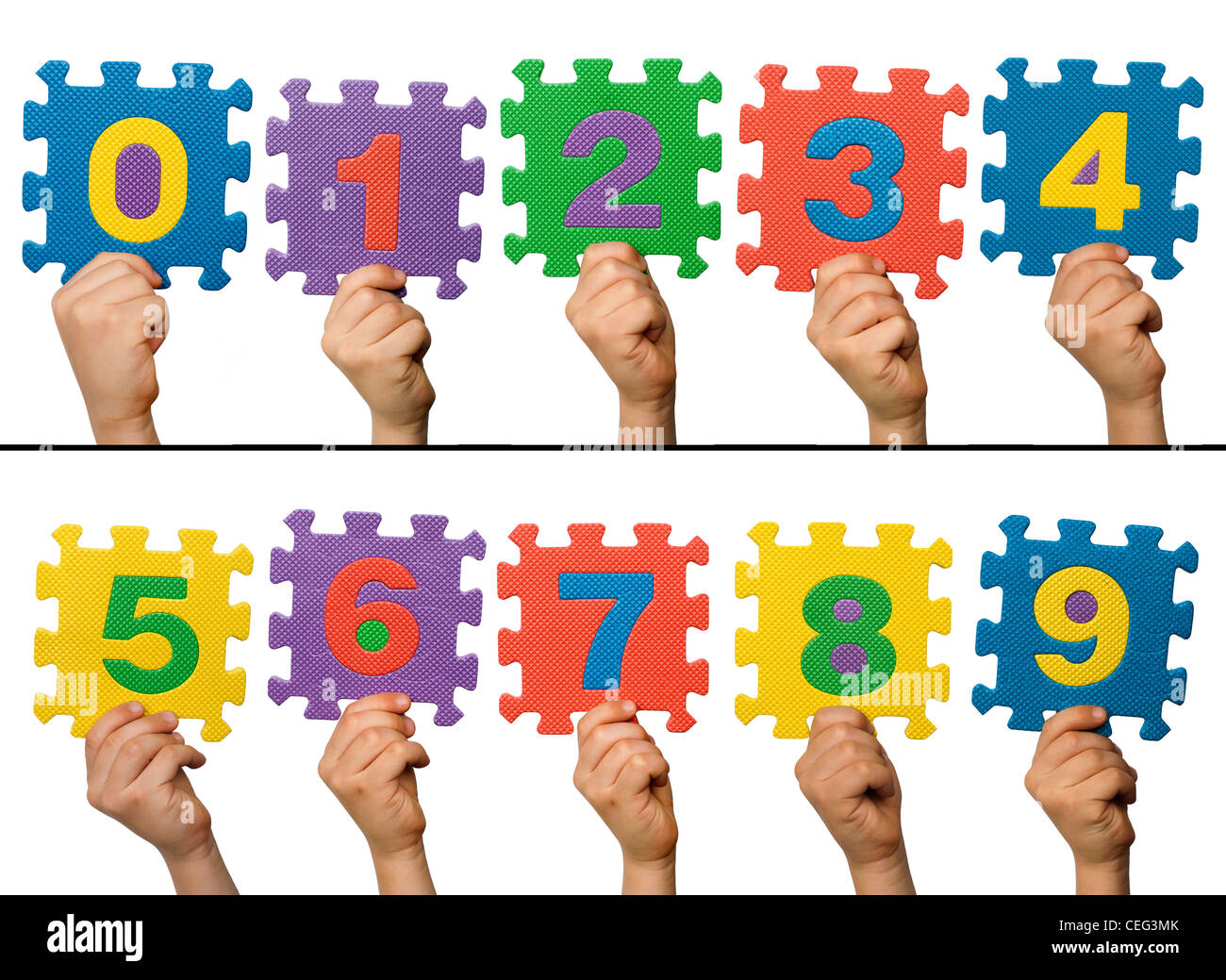 Children hands holding numbers. White isolated multicolor numbers Stock ...