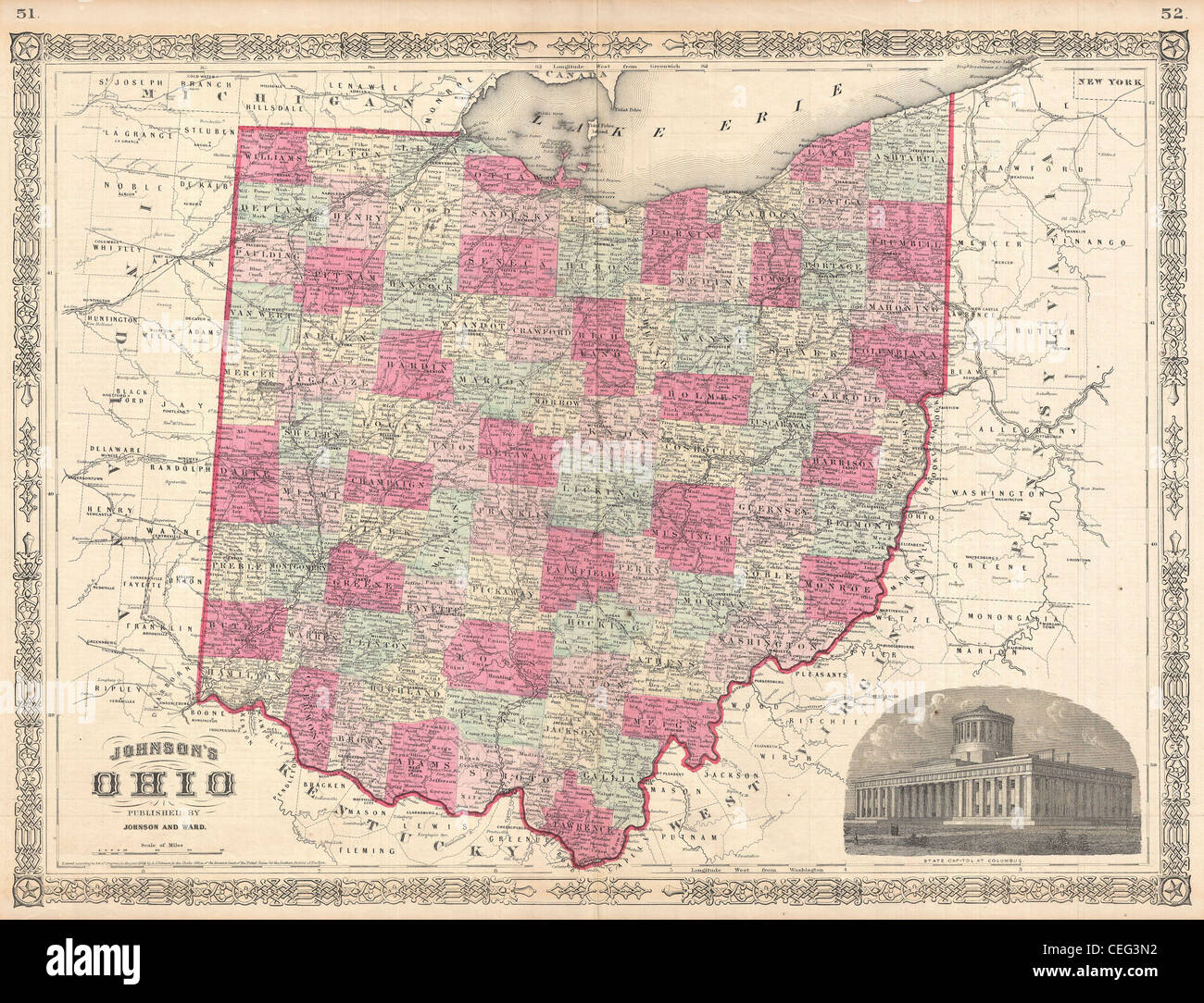 1864 Johnson Map of Ohio Stock Photo - Alamy