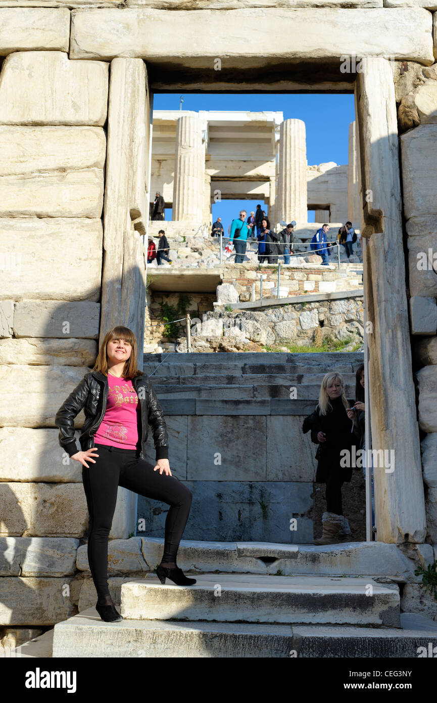 Tourists at Beulé Gate, Acropolis, Athens, Greece Stock Photo - Alamy
