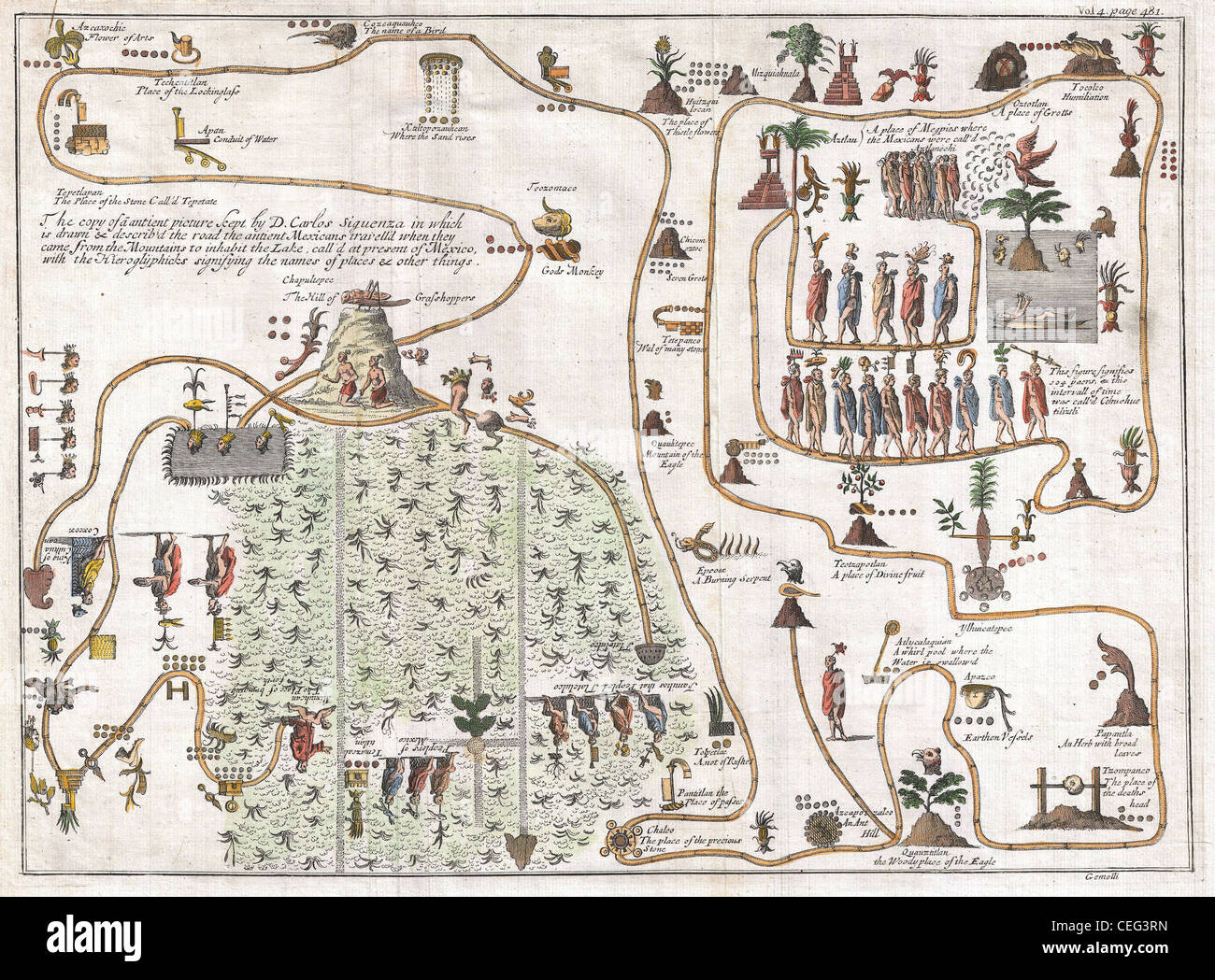 1704 Gemelli Map of the Aztec Migration from Aztlan to Chapultapec ...