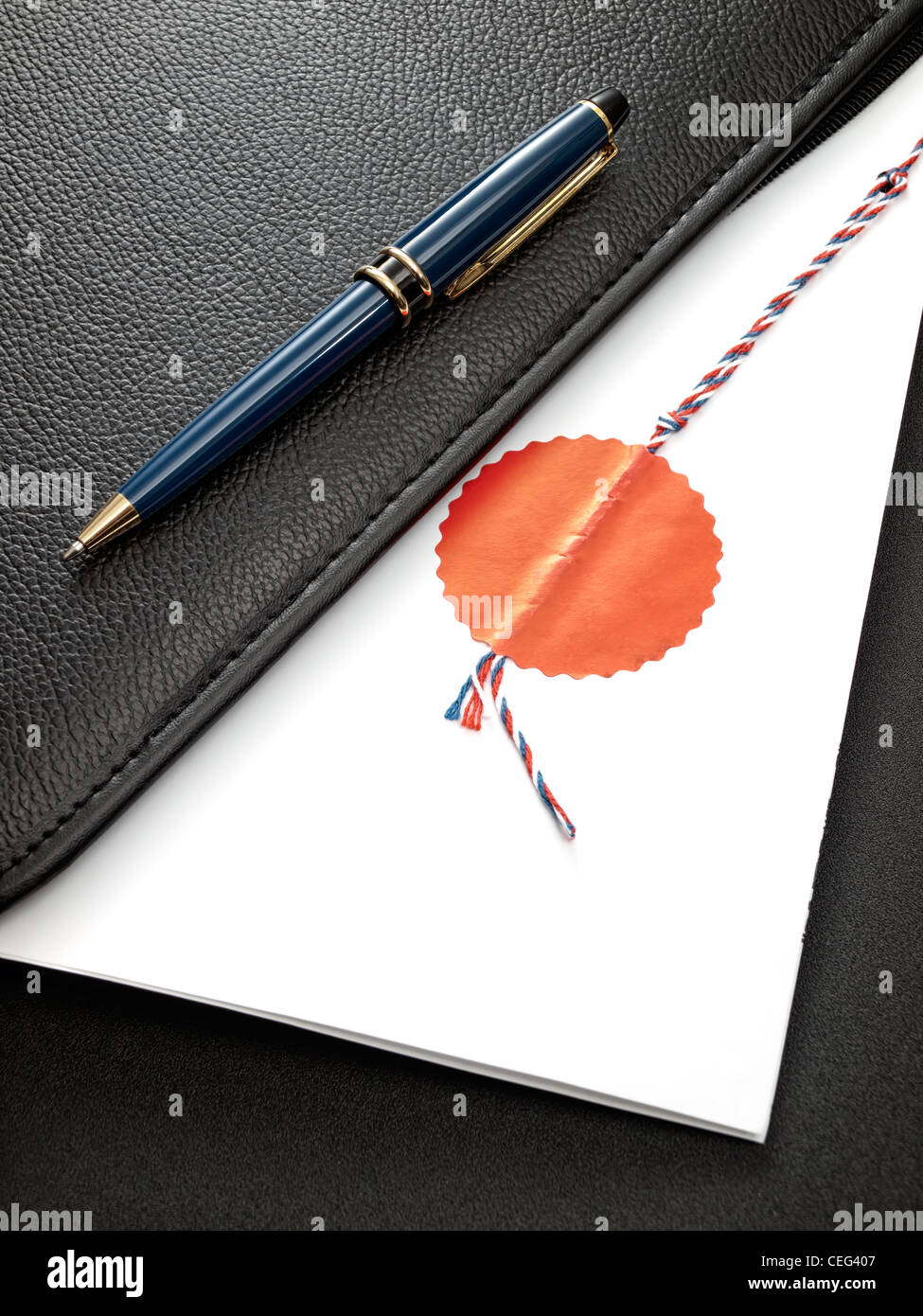 Notary certified agreement in an open folder for documents Stock Photo ...